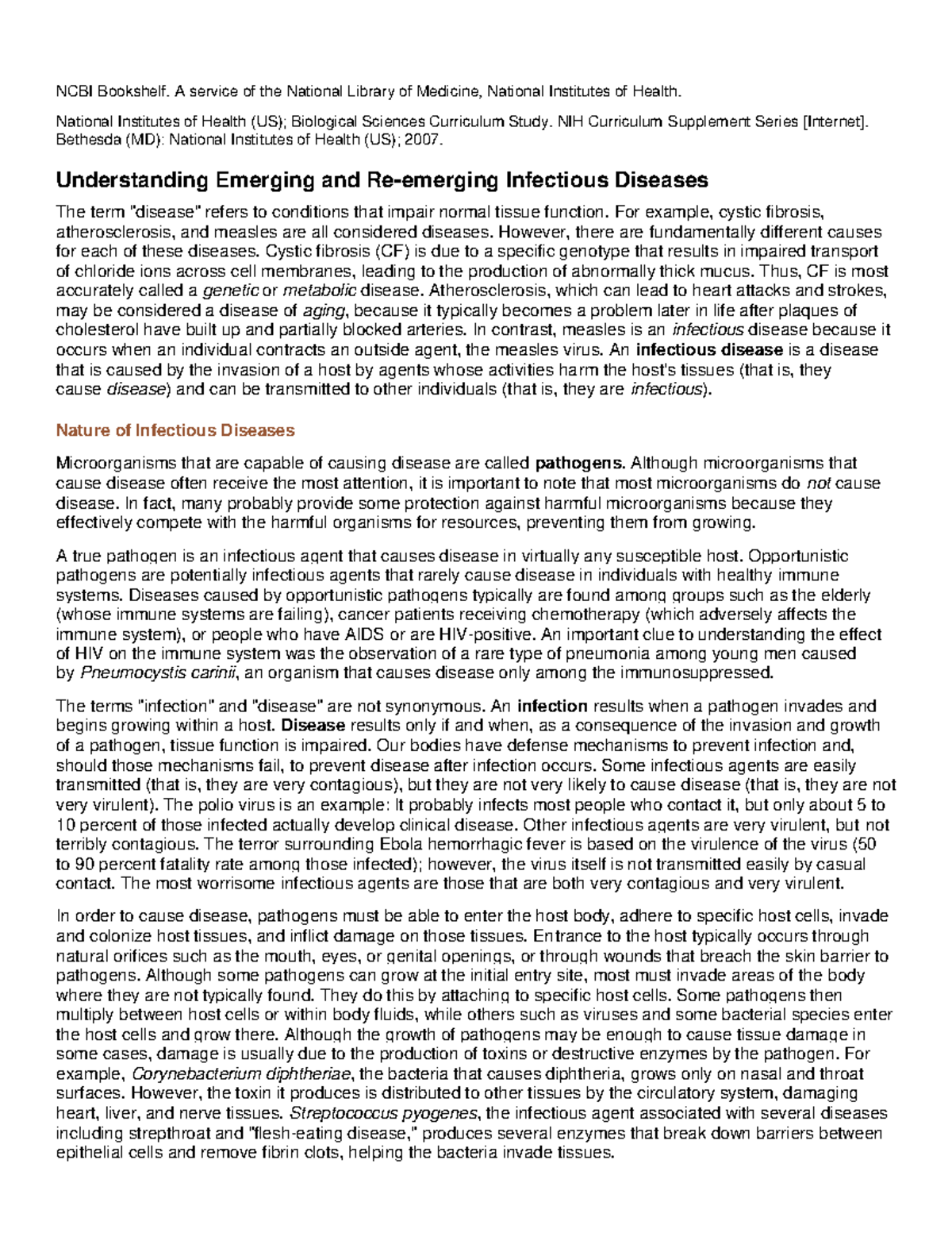 Understanding Emerging & Re-emerging Infectious Diseases - NCBI ...