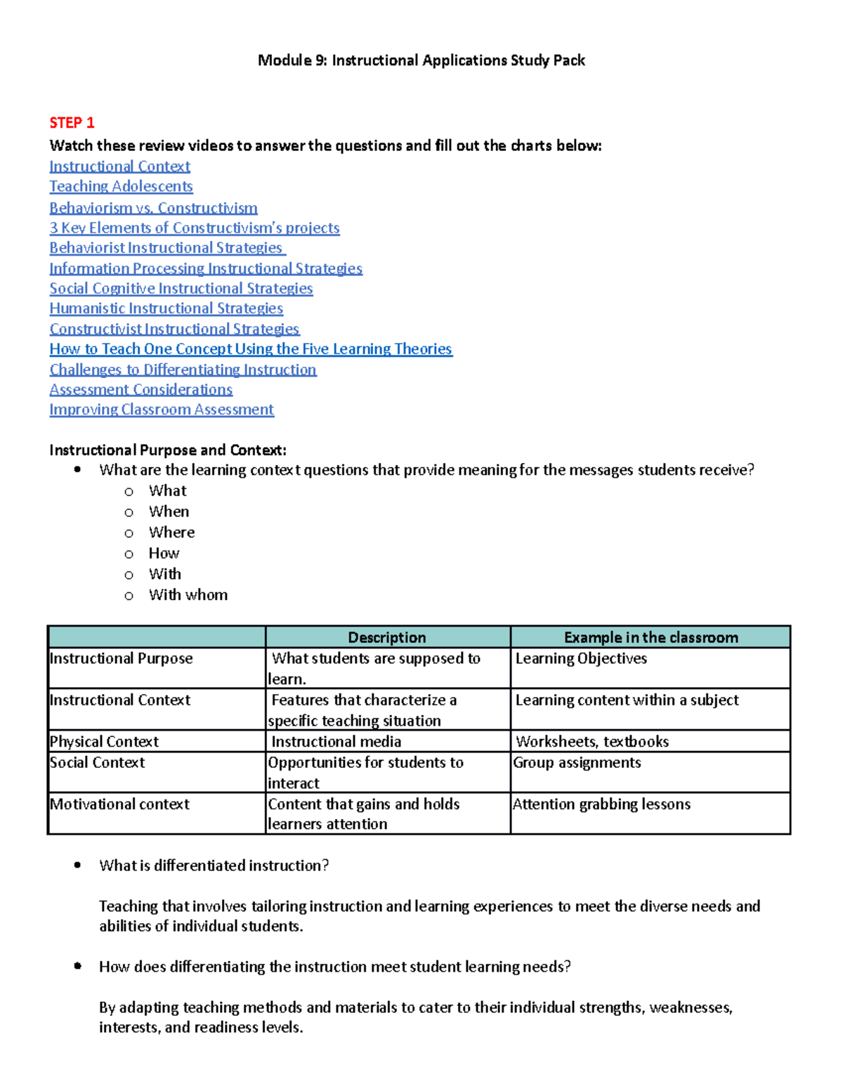 Module 9 studypack - Mod 9 - Module 9: Instructional Applications Study ...