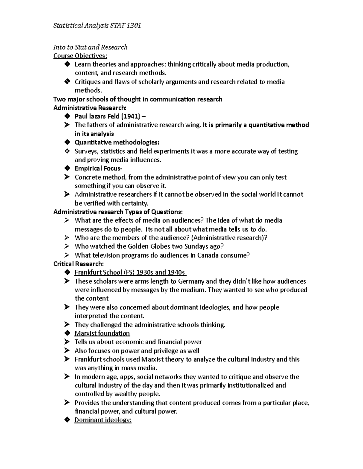 Statistical Analysis STAT 1301: Introduction to Statistical Analysis ...