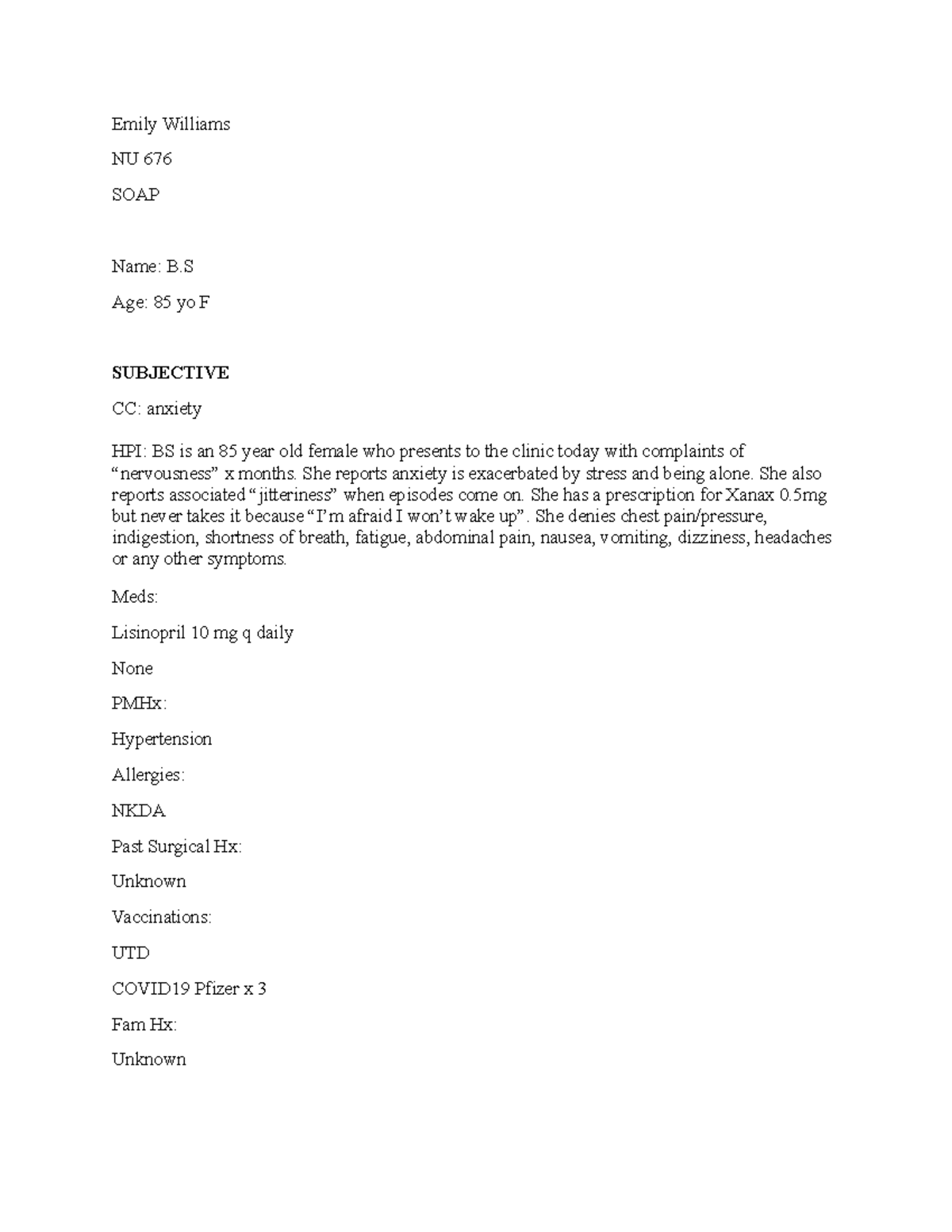 SOAP1 - Here is an example of soap note formatting from a clinical day ...