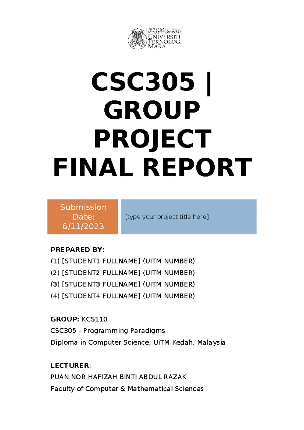 CSC305 java - Stock Ordering System - CSC305 | GROUP PROJECT FINAL REPORT Submission Date: 6 /11 ...