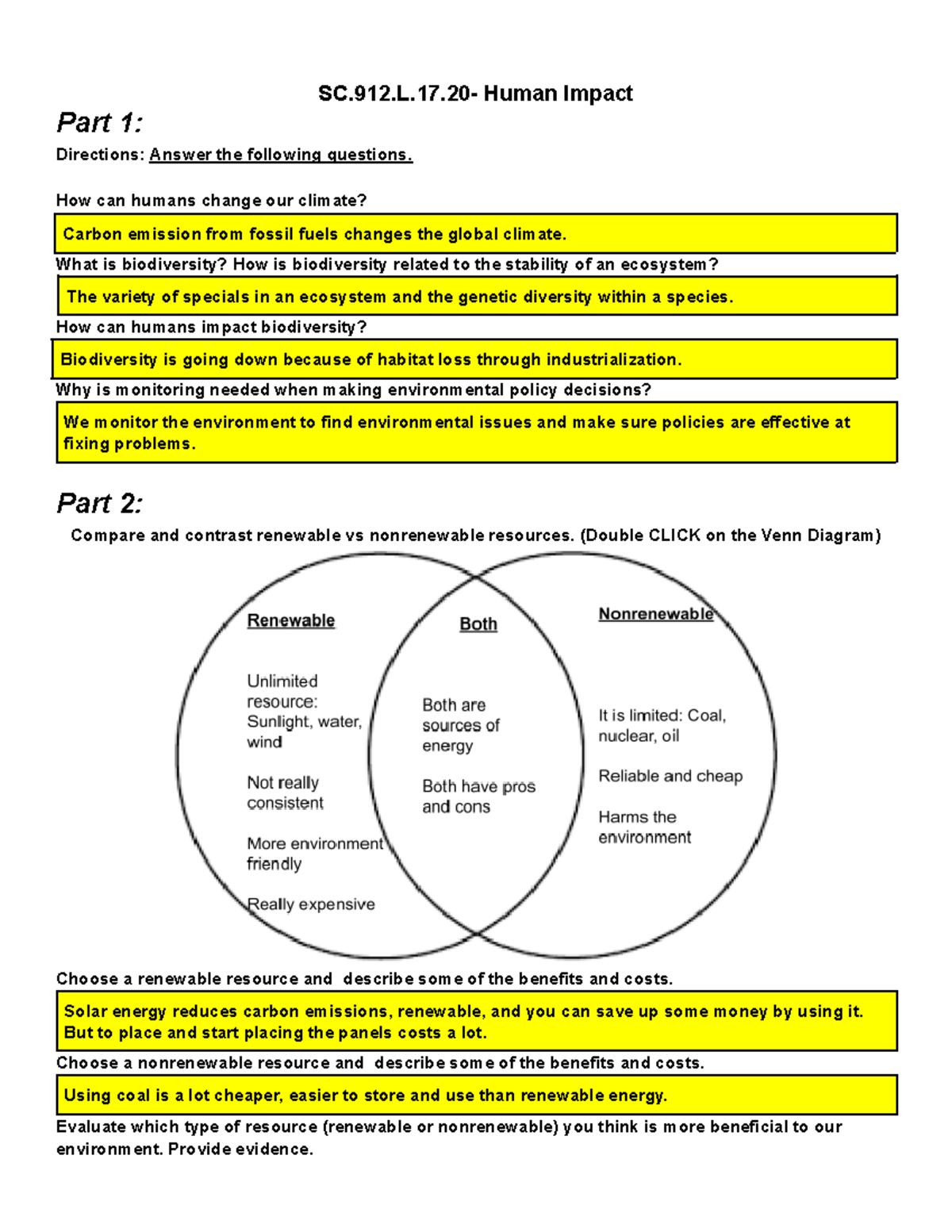 Group 1 Human Impact - SC.912.L.17- Human Impact Part 1: Directions ...
