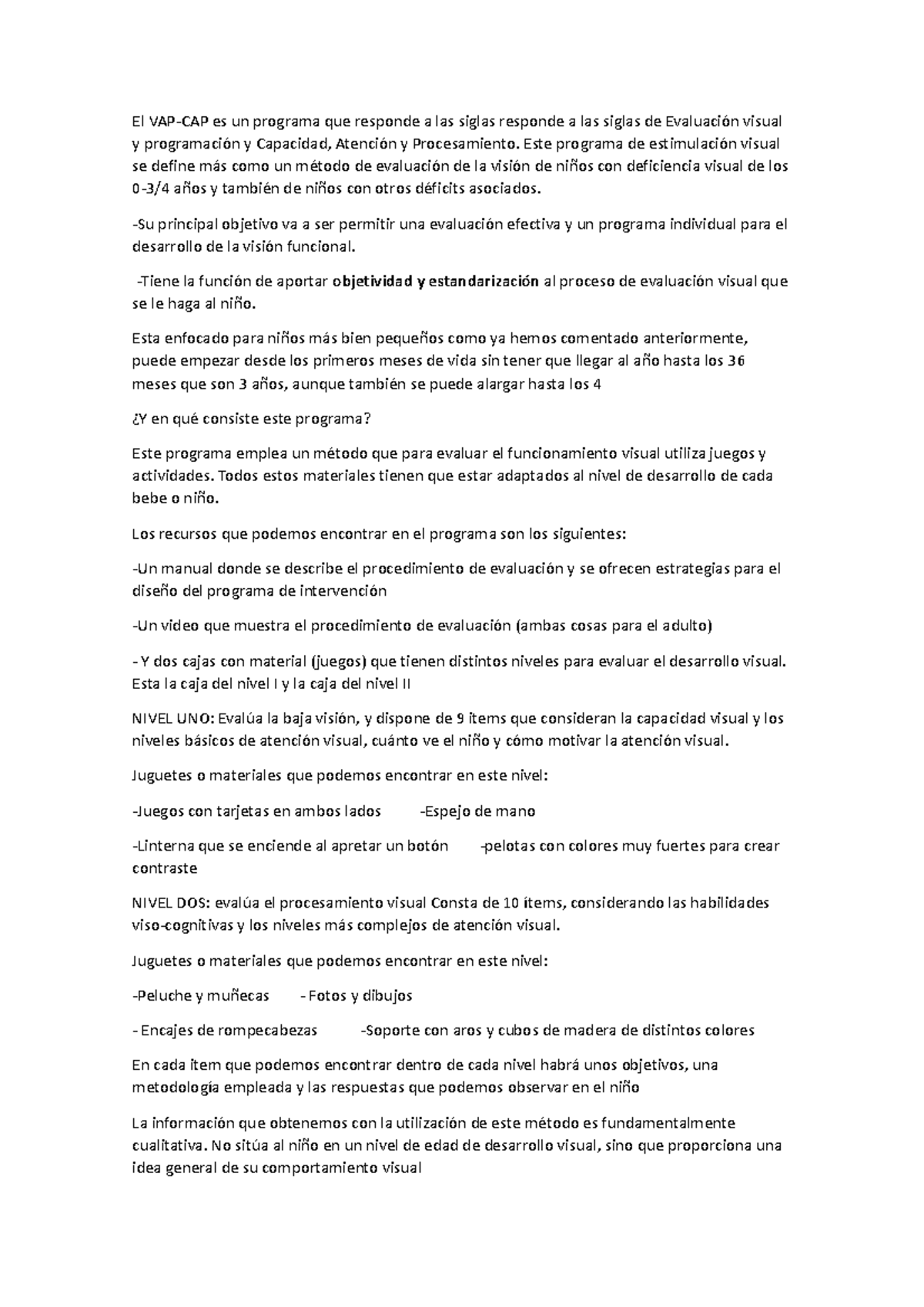 Programa DE Estimulación Visual VAC - El VAP-CAP es un programa que ...