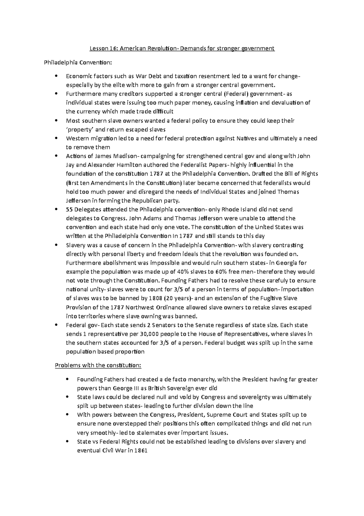 American Revolution Lesson 16- Philadelphia Convention - Lesson 16 ...