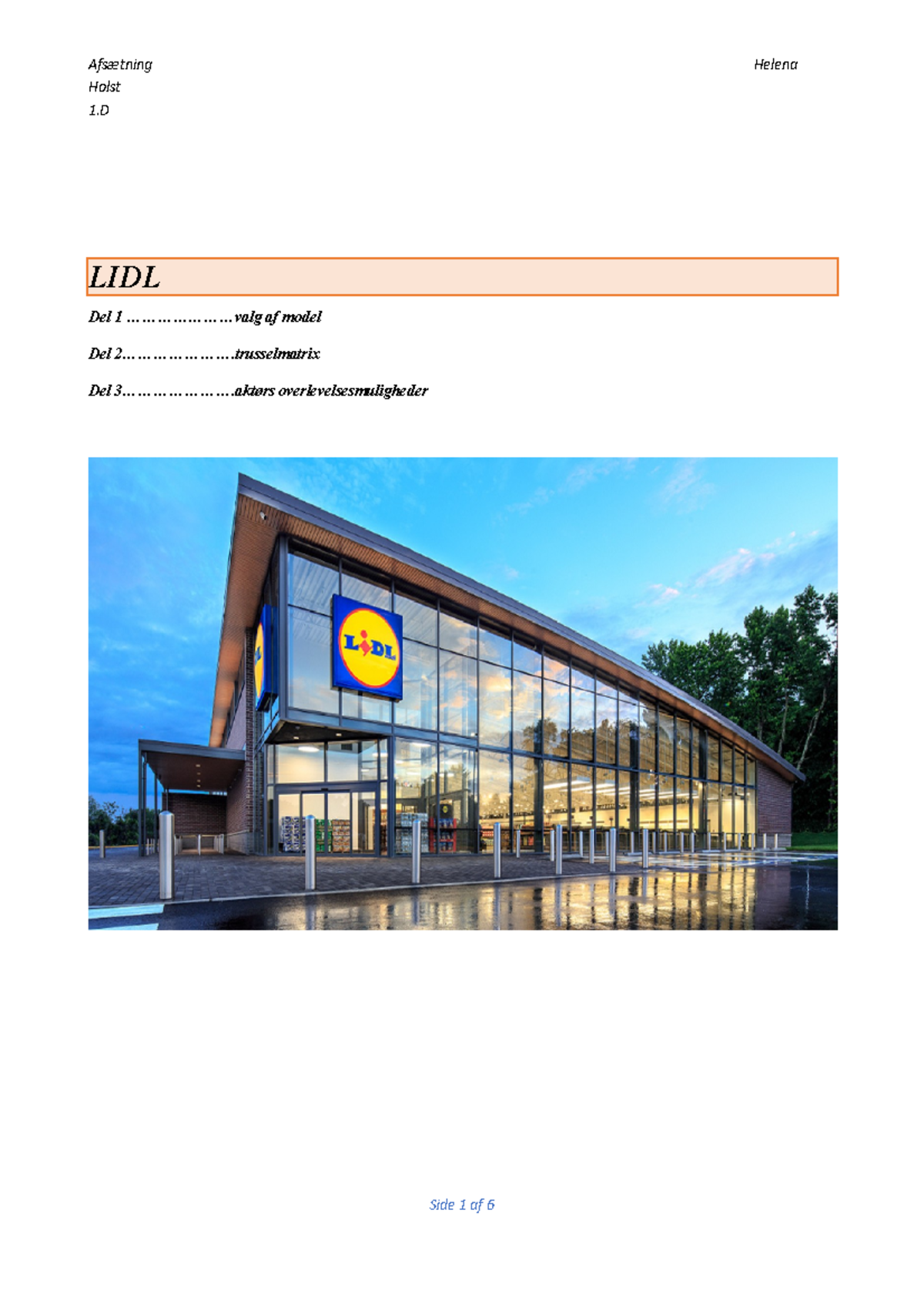 Afsætning - helena - afsætning opgave af lidl - Holst 1 LIDL Del 1 ...
