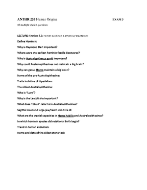Human Origins fall 2022 Study Guide Exam 2 - C. Quintyn ANTHR 220 10/3 ...