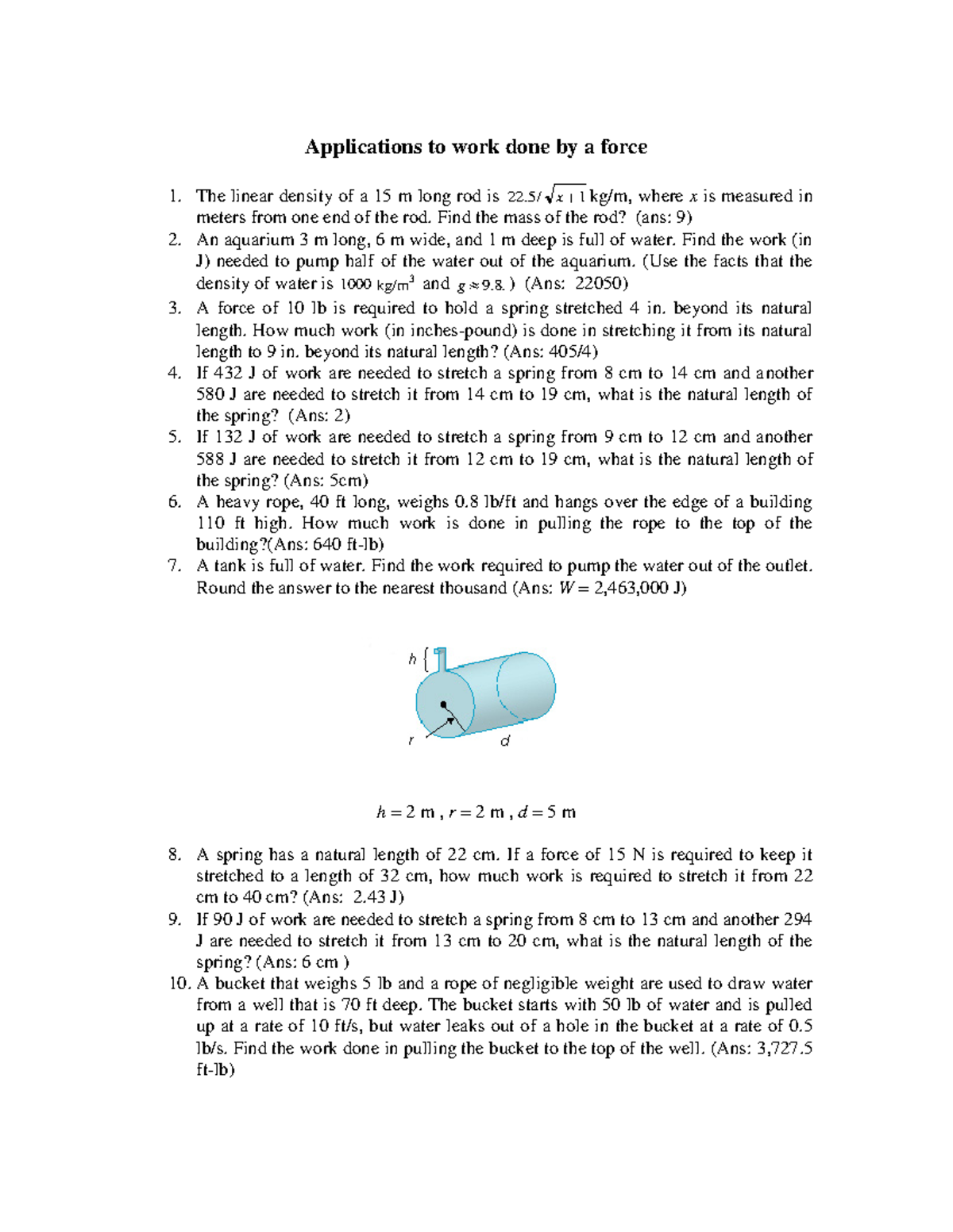 Mat 271-physics applications - Applications to work done by a force The ...