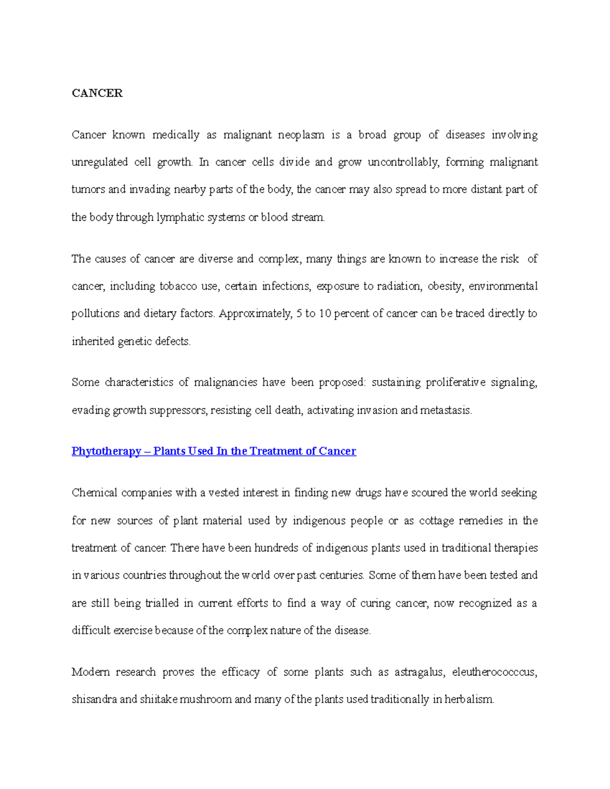 Cancer assignment - CANCER Cancer known medically as malignant neoplasm ...