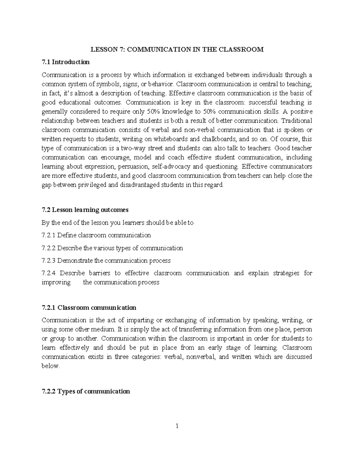 Lesson 7 Communication IN THE Classroom - LESSON 7: COMMUNICATION IN THE CLASSROOM 7 ...
