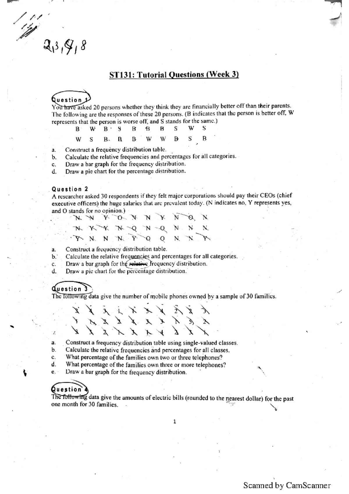 Tutorial question for week 3 as well as the solutions - Basic ...
