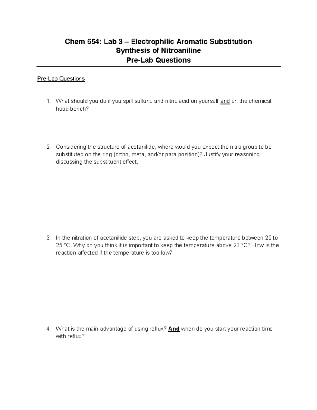 CHEM 654 Lab 3 EAS Reaction Prelab Questions - Chem 654: Lab 3 ...