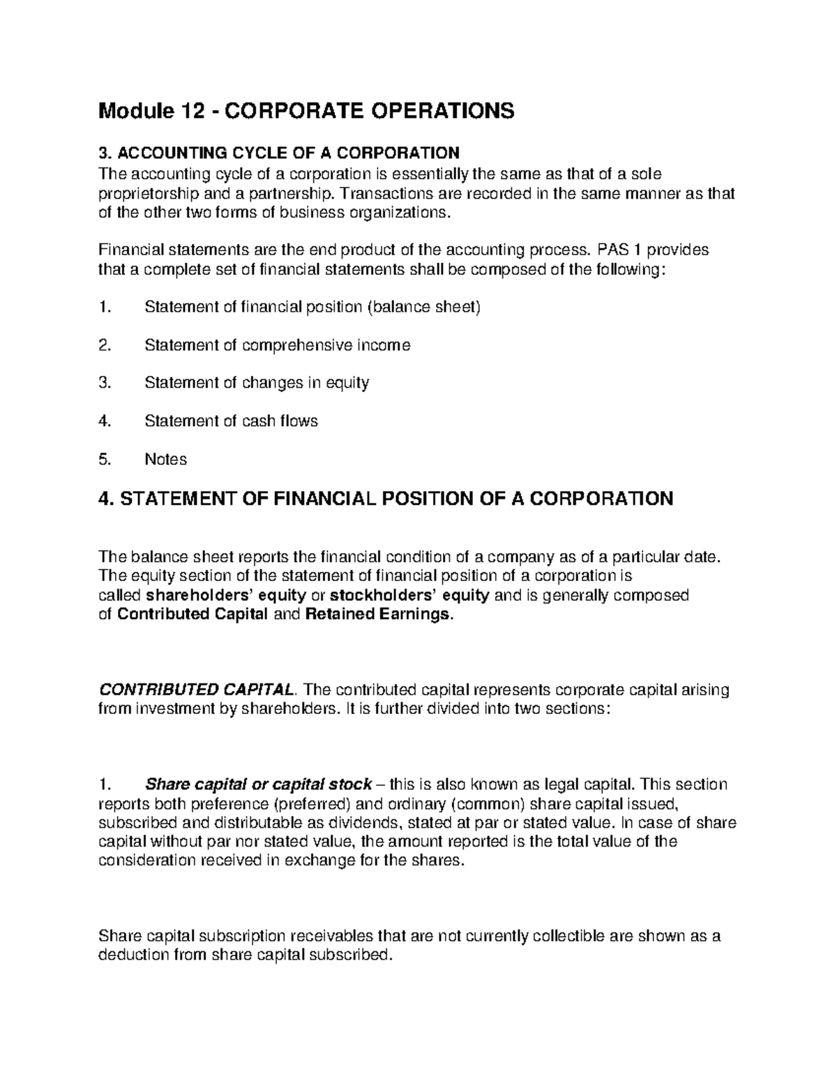 Module 12 Corporate Operations - Module 12 - CORPORATE OPERATIONS 3 ...