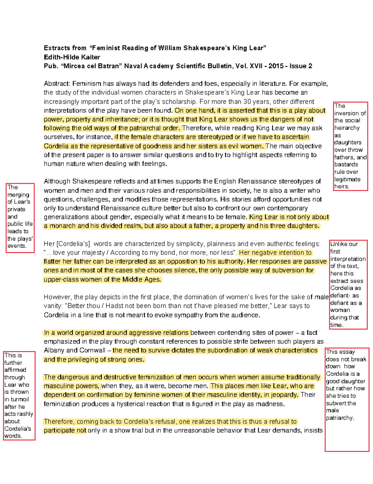 R17.2 Feminist reading annotations - Extracts from “Feminist Reading of ...