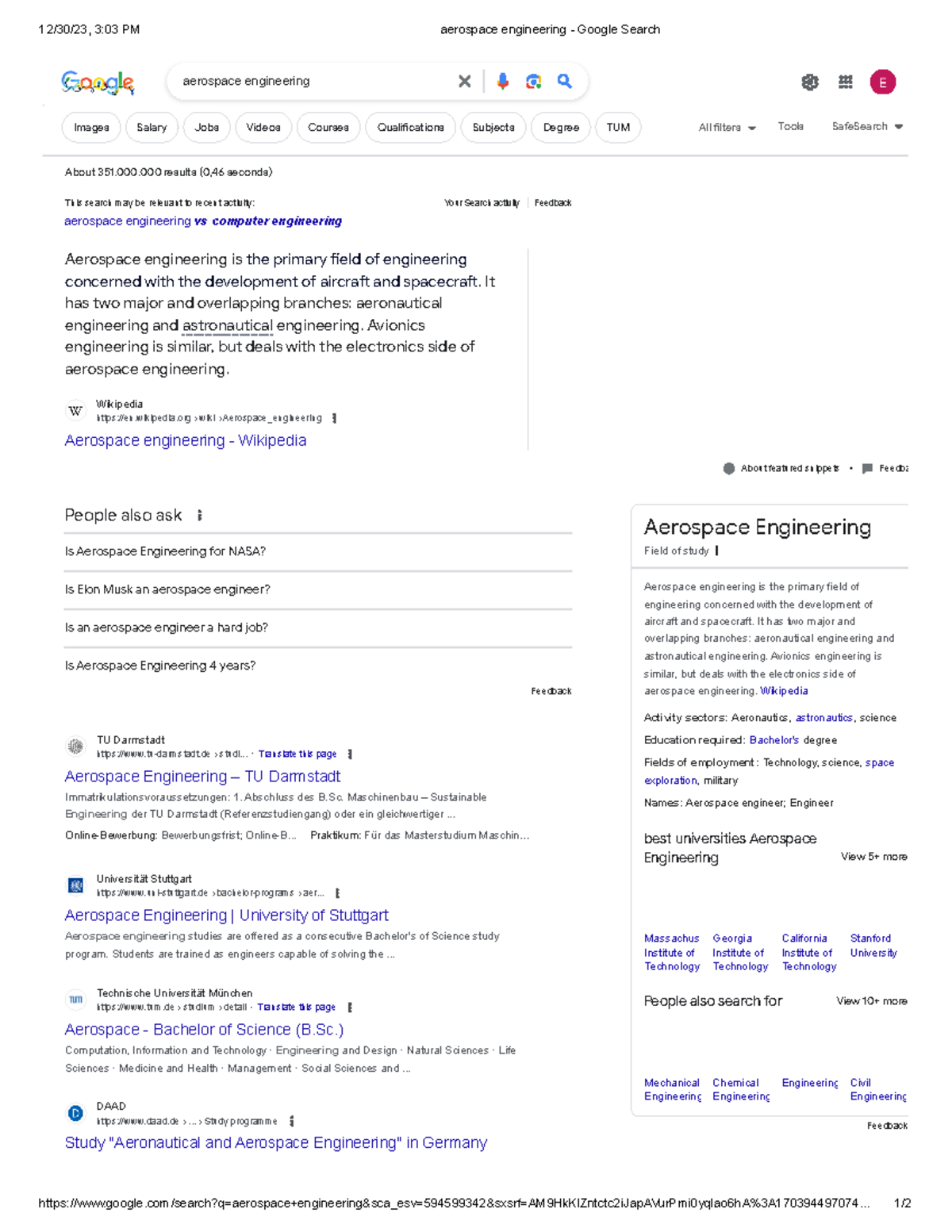 Aerospace engineering - .. 1/ About featured snippets • Images Salary Jobs Videos Courses - Studocu