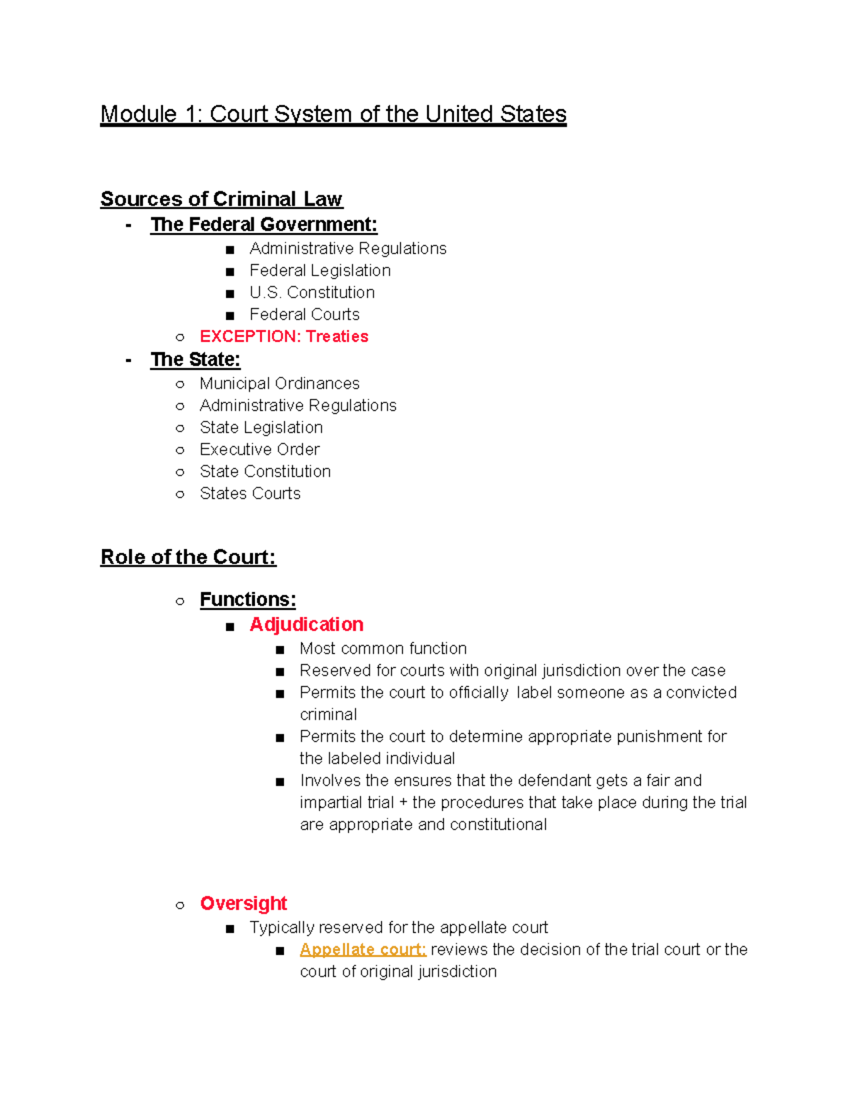 CCJS300 notes - Module 1: Court System of the United States Sources of ...