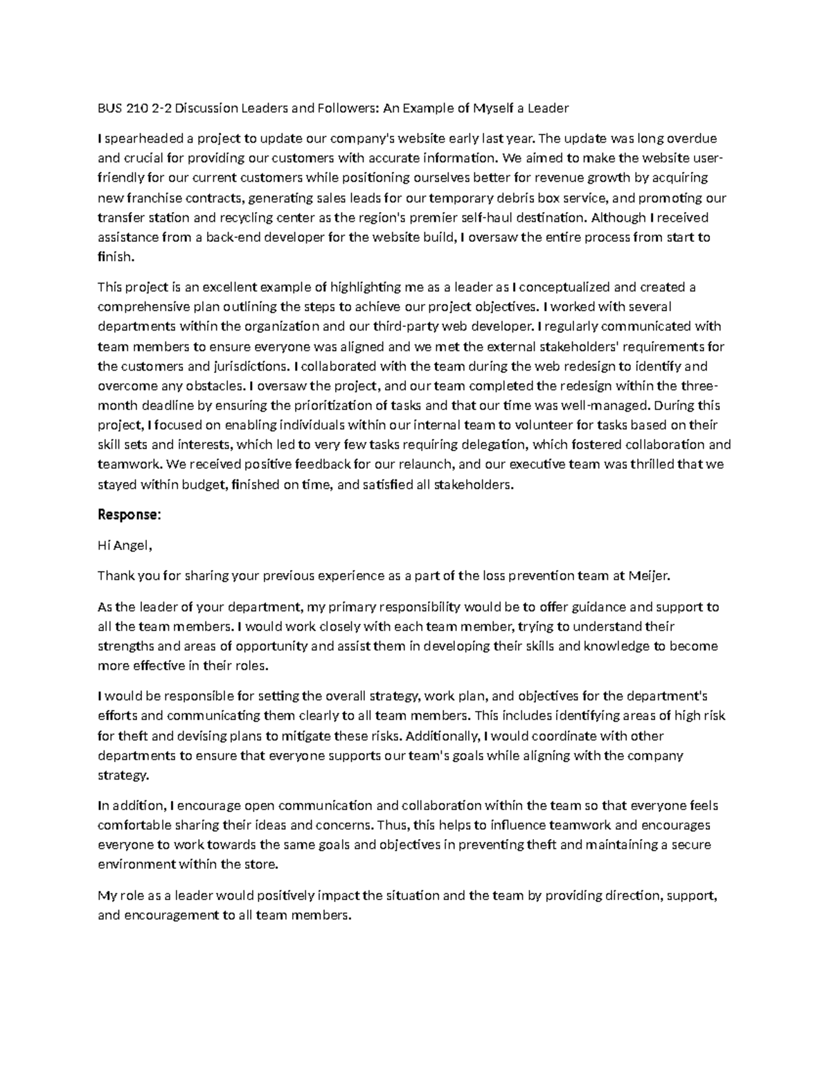 BUS 210 Module 2 Discussion Leaders - BUS 210 2-2 Discussion Leaders ...