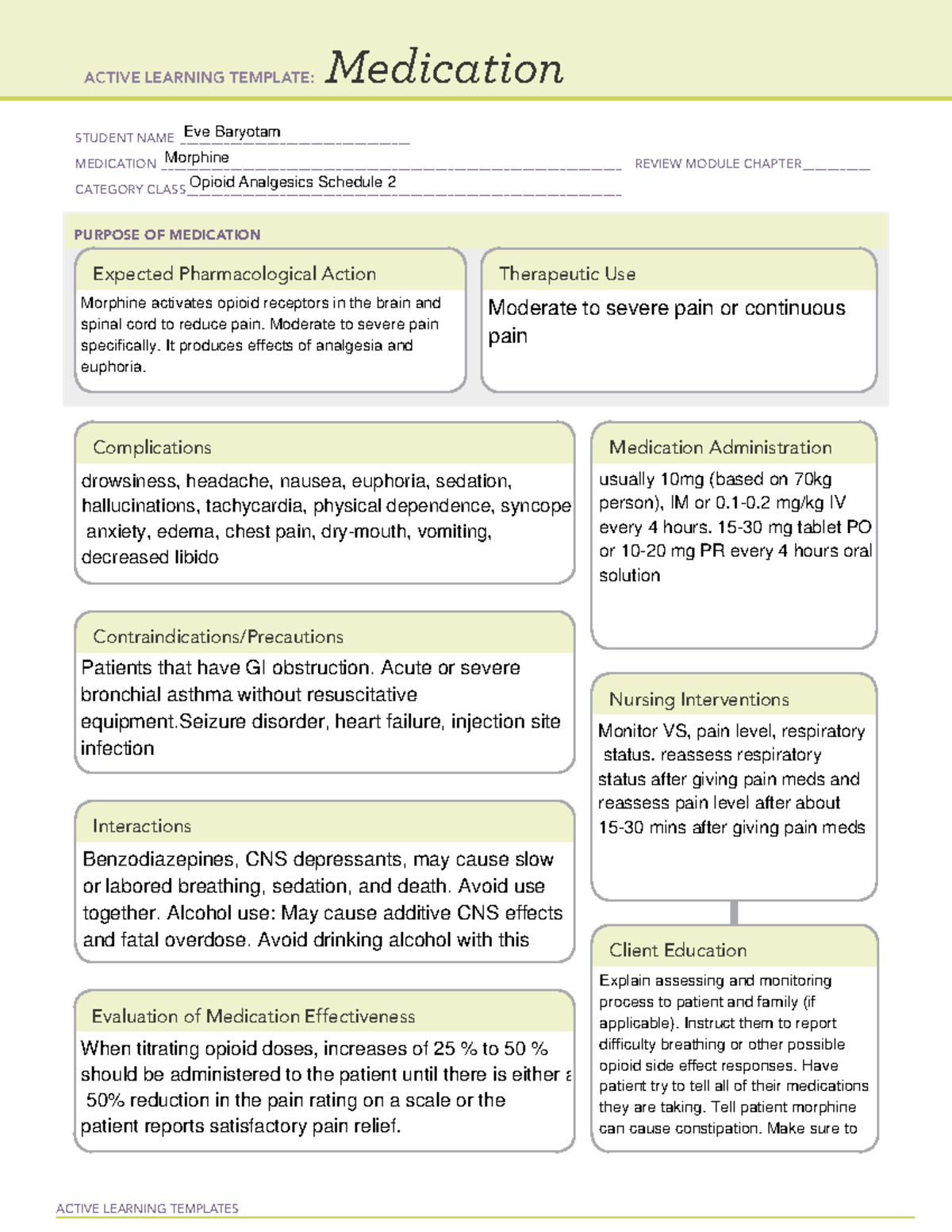 Medication Template Morphine-1 - ACTIVE LEARNING TEMPLATES Medication ...