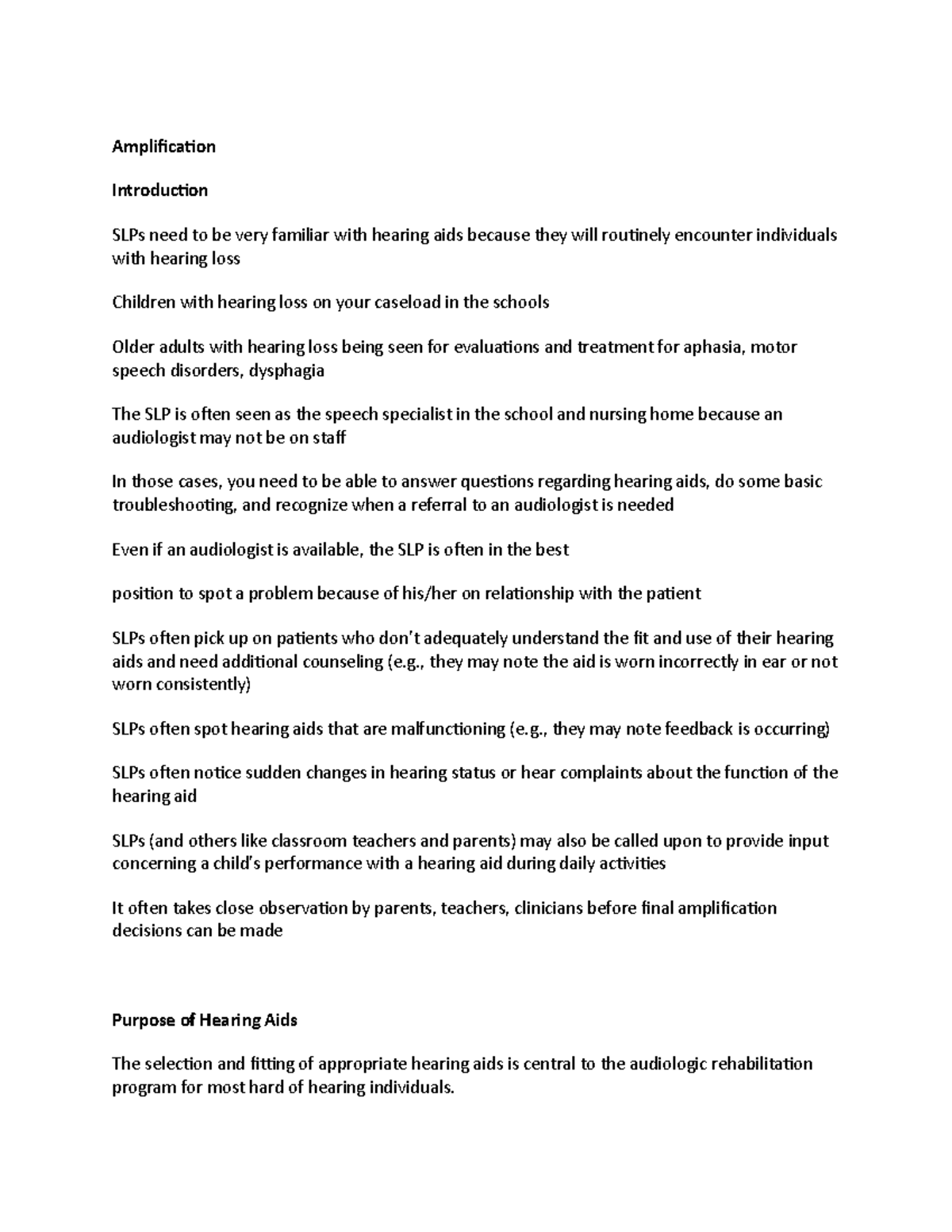 Amplification- Aural Rehab SHS 5734 - Amplification Introduction SLPs ...