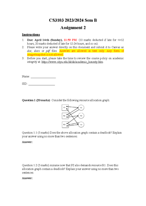 Operating Systems - CS3103 - CityU - Studocu