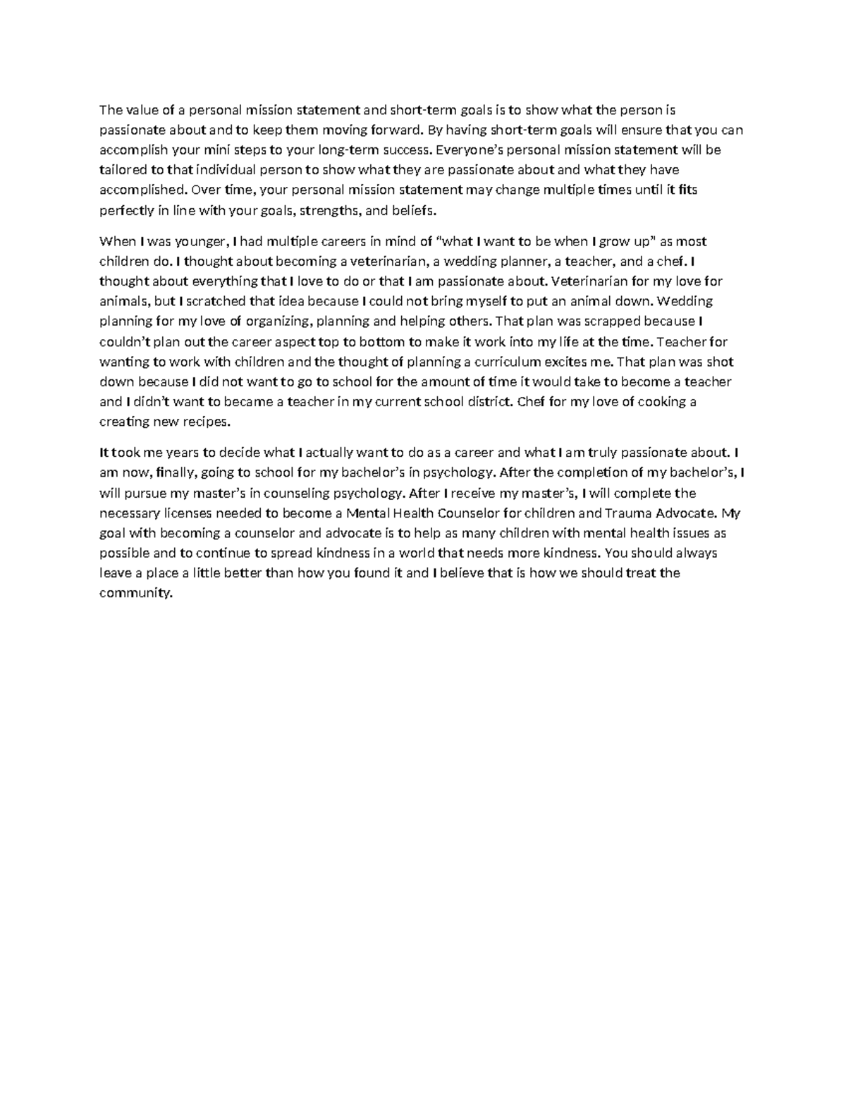 Discussion Post Week 4 - The value of a personal mission statement and ...