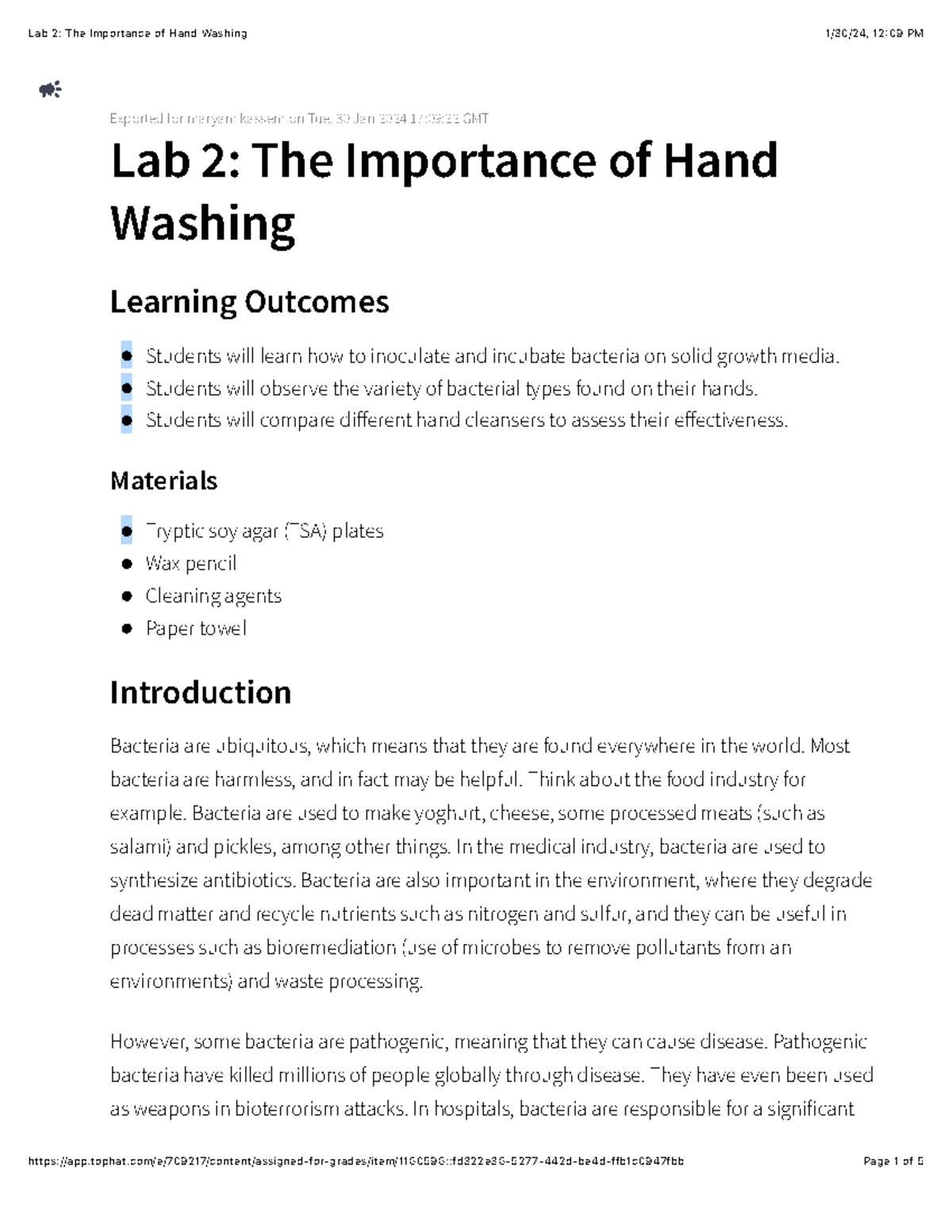 Lab 2: The Importance of Hand Washing - Exported for maryam kassem on ...