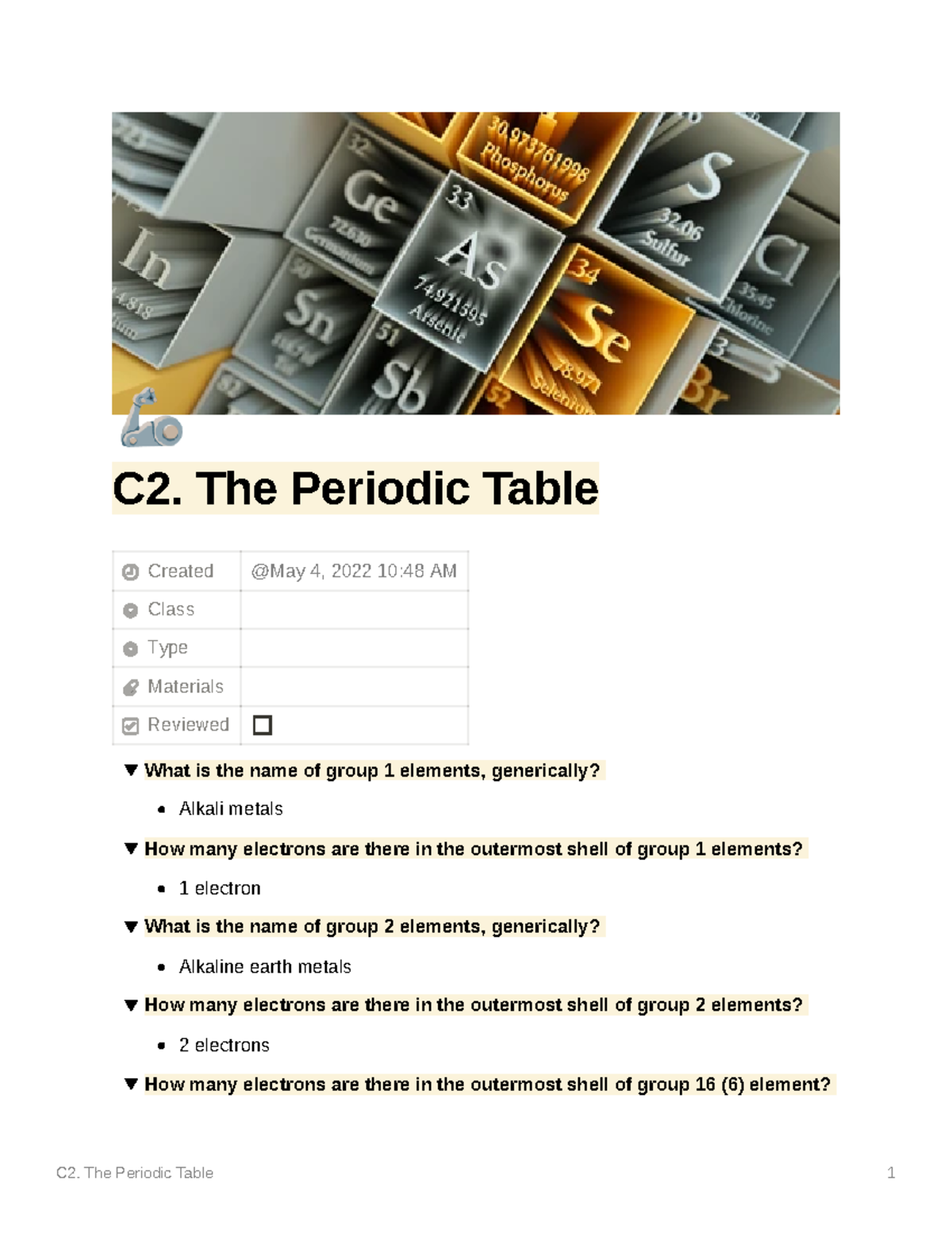 C2 Periodic table - C2. The Periodic Table 1 🦾 C2. The Periodic Table ...