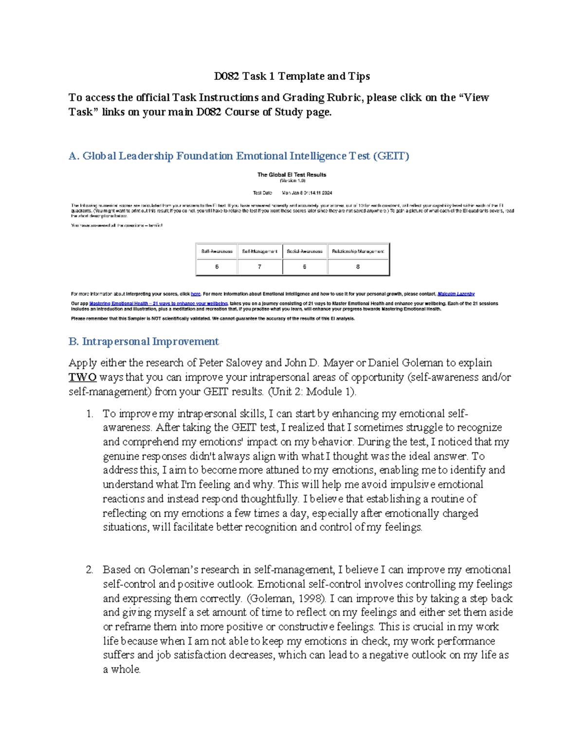 D082 Task 1 01-2024 - D082 Task 1 Template and Tips To access the official Task Instructions and ...