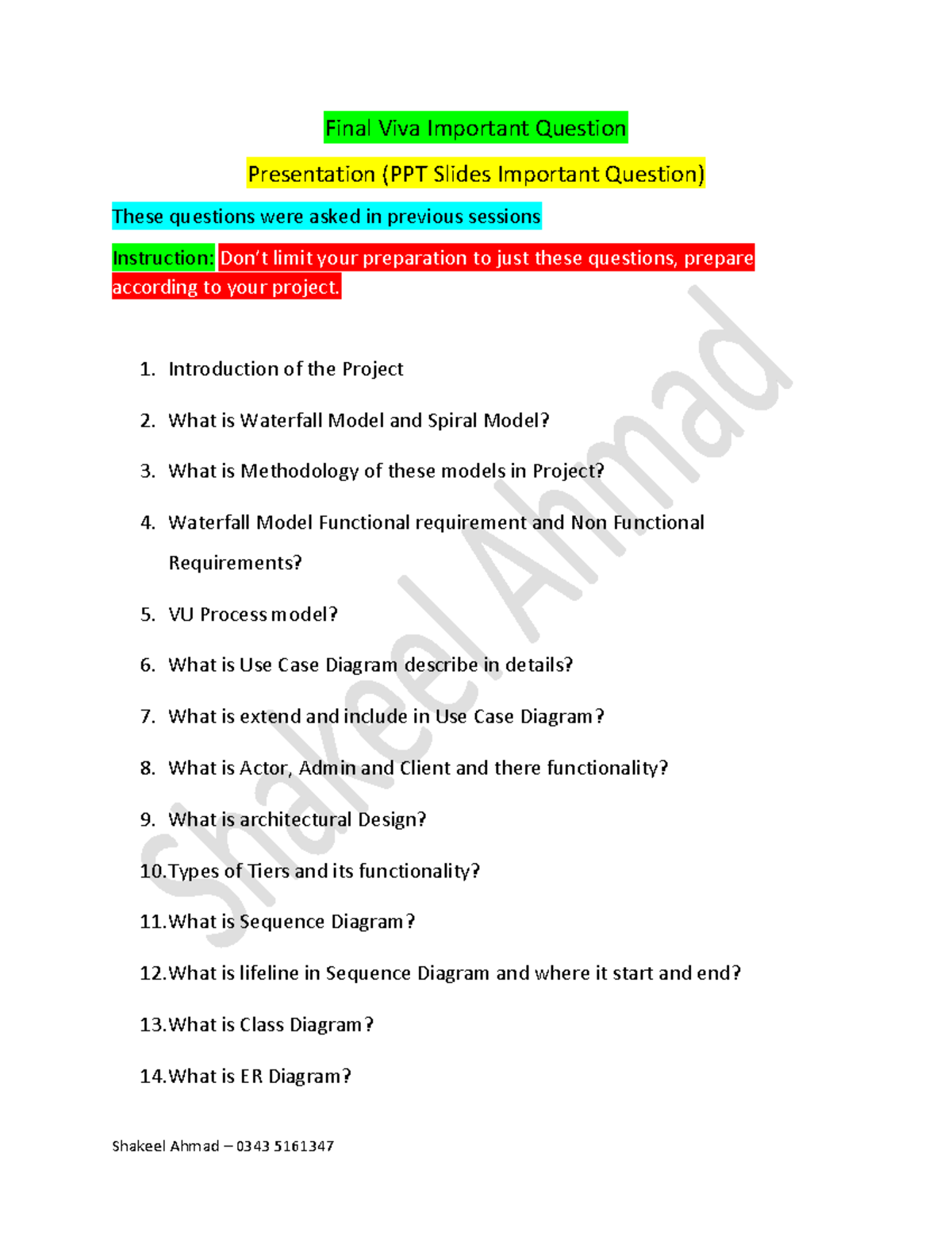 Final Viva Question - jbmnnm - Shakeel Ahmad – 0343 5161347 Final Viva ...