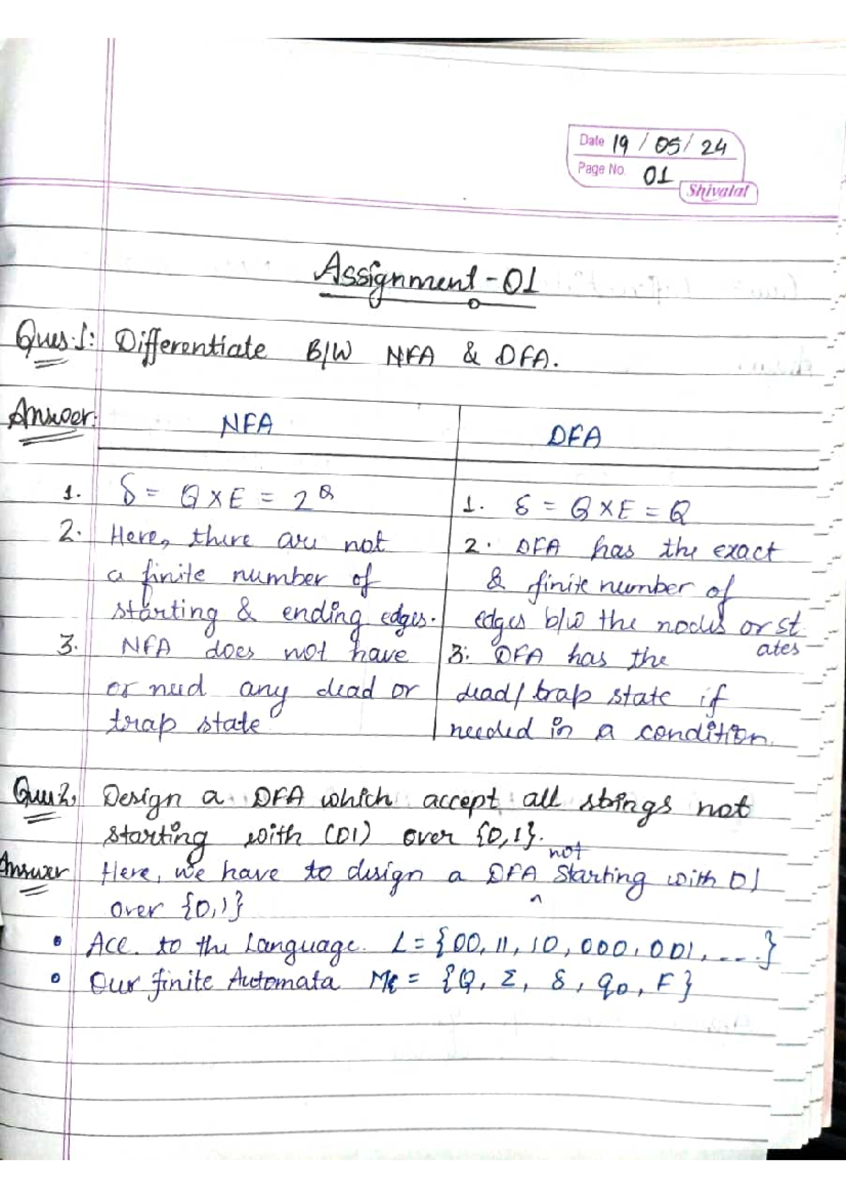 TAFL Assignment 1 - B.Tech CSE (2nd Year) - Studocu