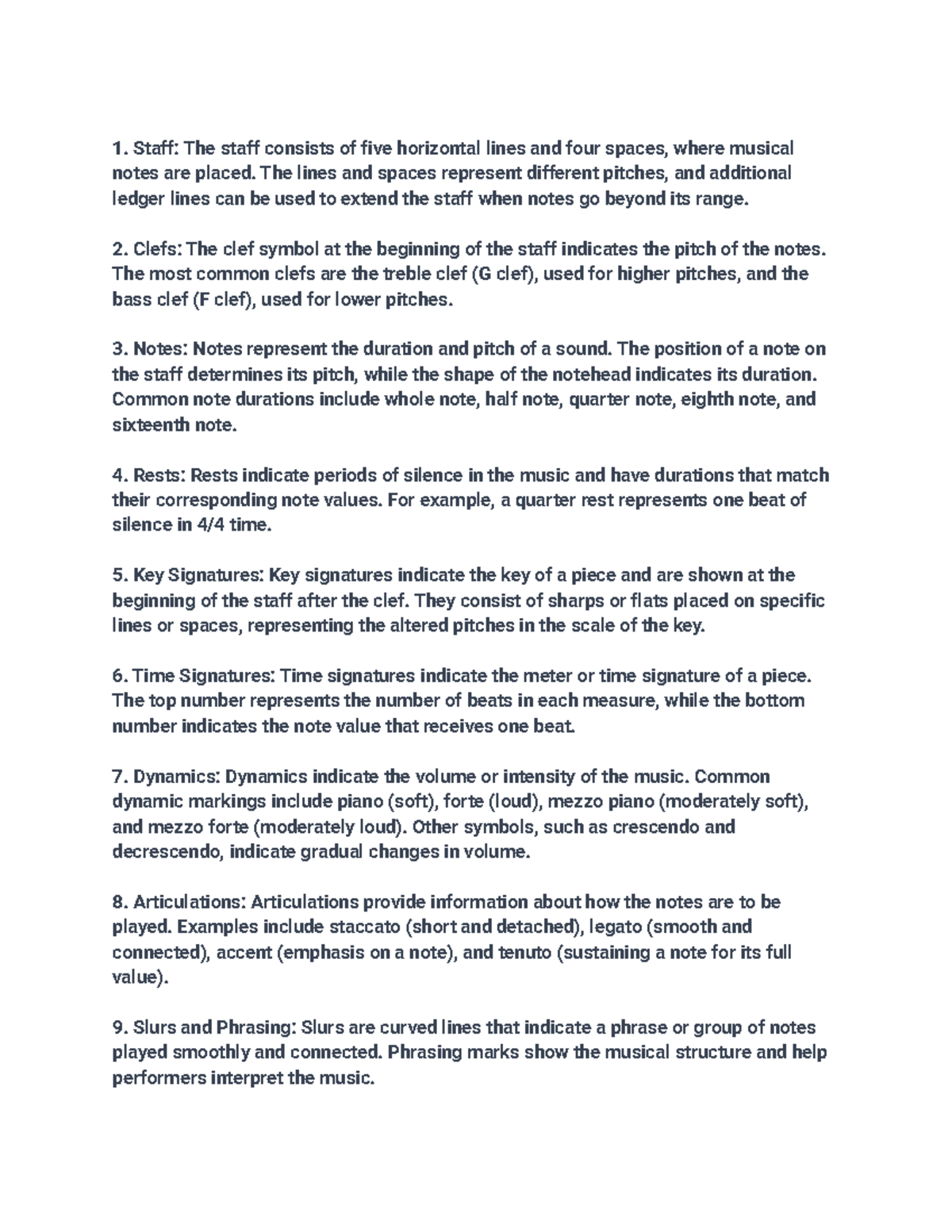 AP Music Theory Notes In Depth Review Pt. 1 - Staff: The staff consists ...