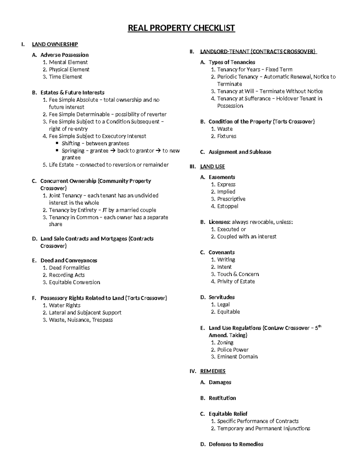 Real Property Checklist - REAL PROPERTY CHECKLIST I. LAND OWNERSHIP A ...