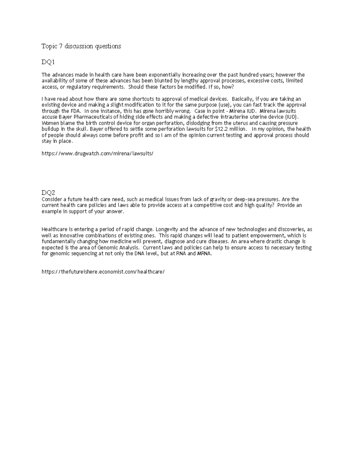 HCA255 - Topic 7 discussion questions - Topic 7 discussion questions DQ ...