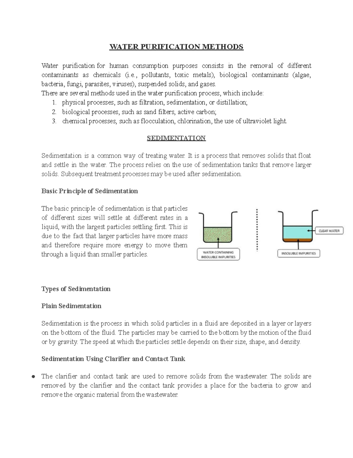 Water purification methods - WATER PURIFICATION METHODS Water ...