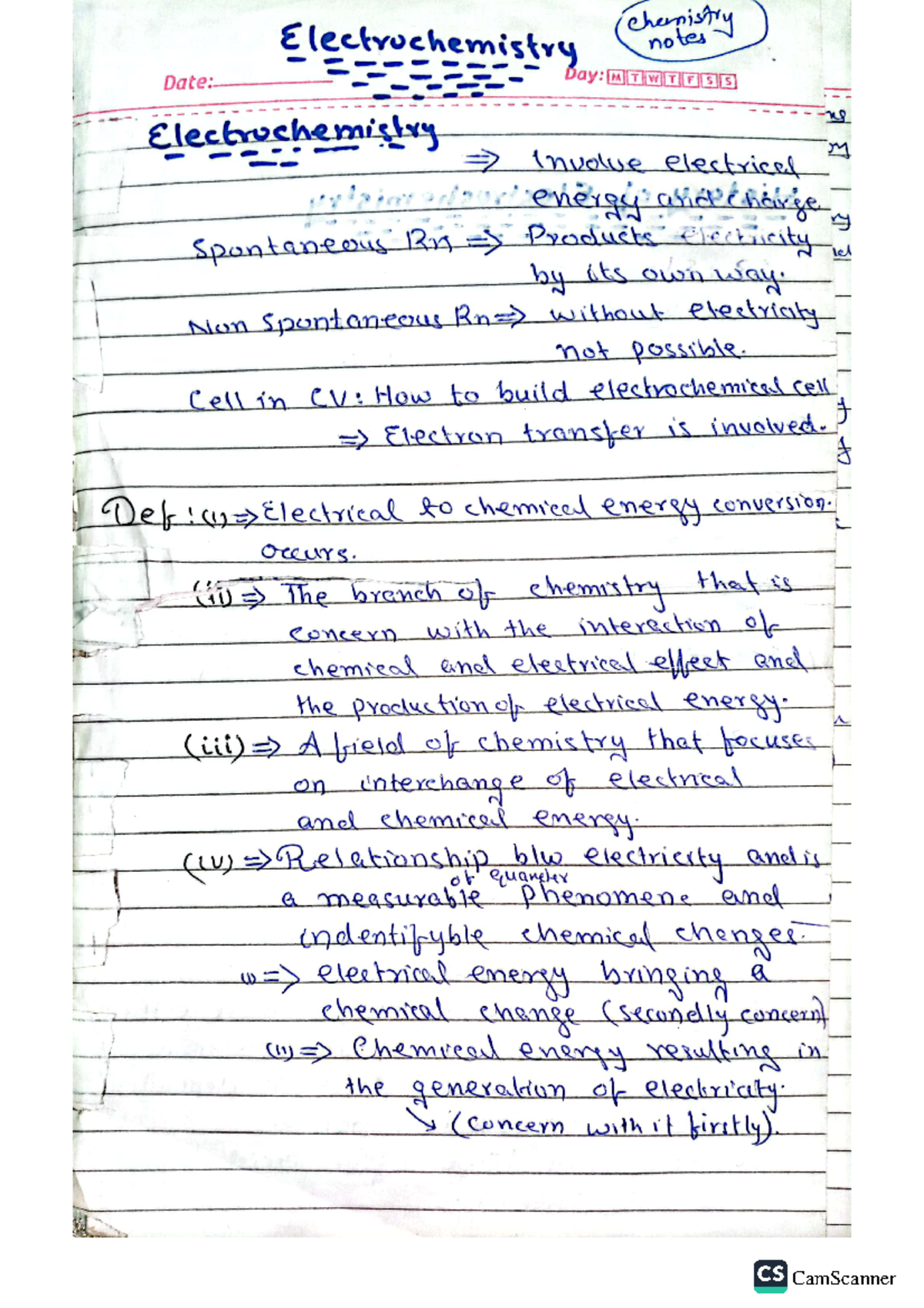 Electrochemistry notes mid - Chemistry - Studocu