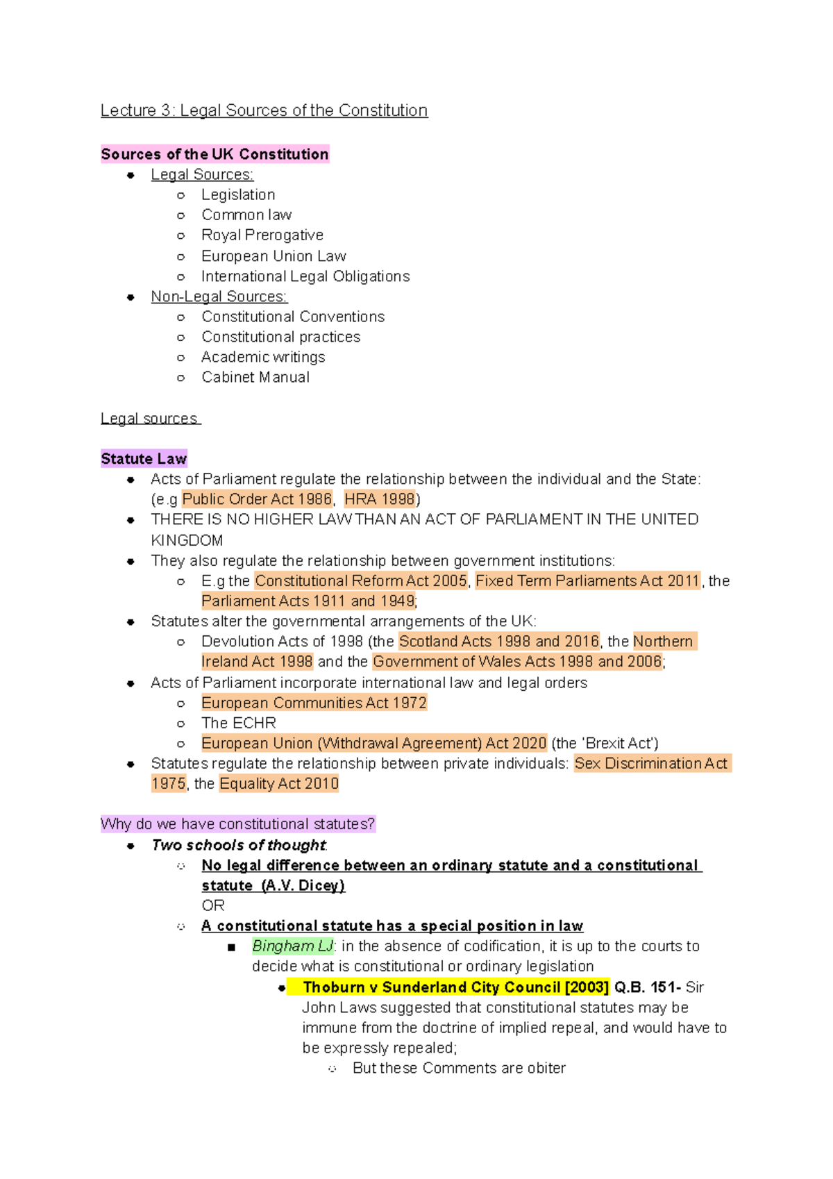 Lecture 3- Legal Sources of the Constitution - Lecture 3: Legal Sources ...
