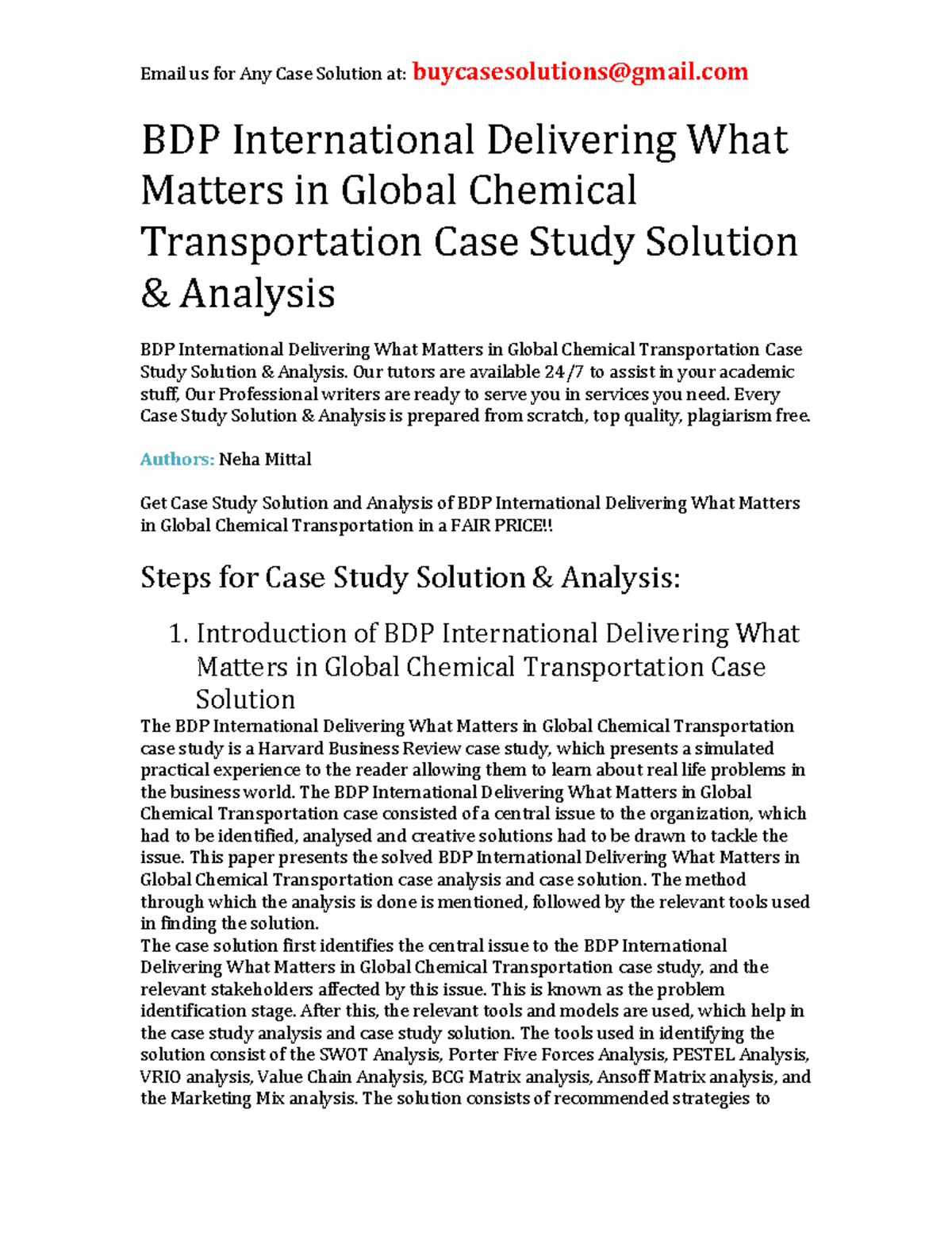 BDP International Delivering What Matters in Global Chemical ...