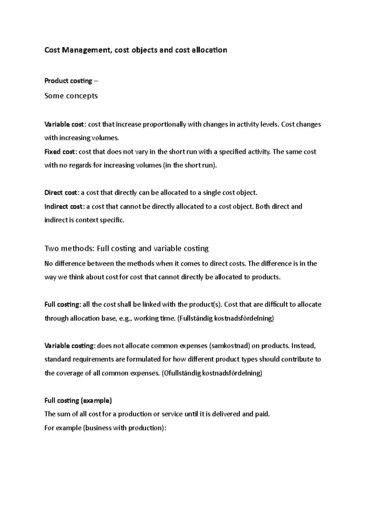 Advanced Cost Acc - Cost Management, cost objects and cost allocation ...