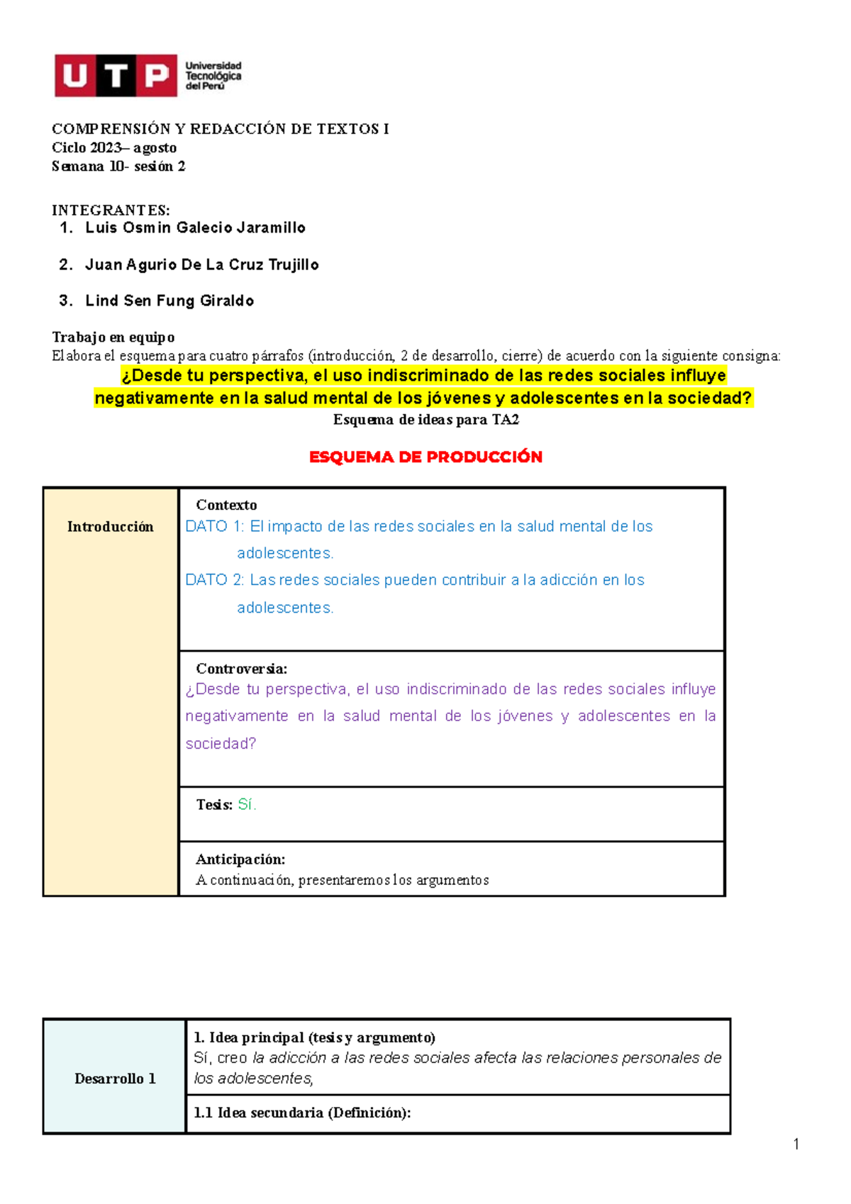 Texto argumentativo Esquema Y RedaccióN - COMPRENSIÓN Y REDACCIÓN DE TEXTOS I Ciclo 2023– agosto ...