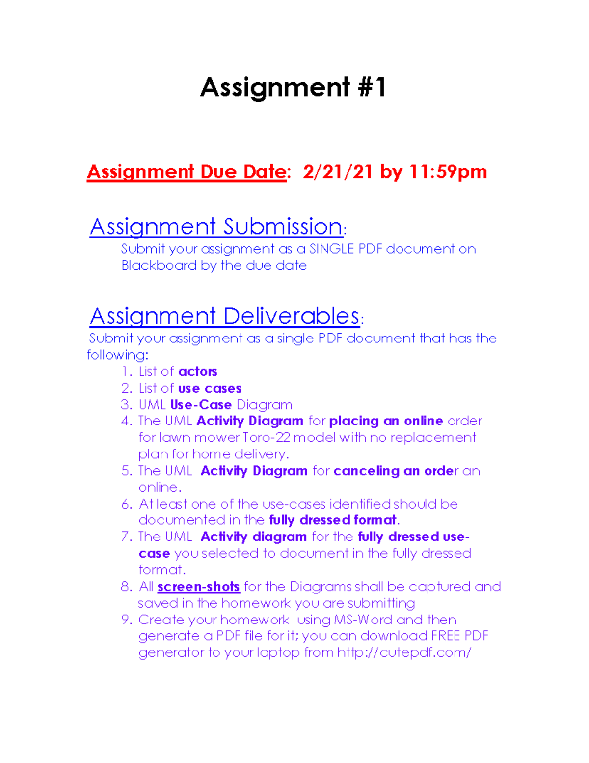 Assignment 1 - Assignment Assignment Due Date: 2/21/21 by 11:59pm ...