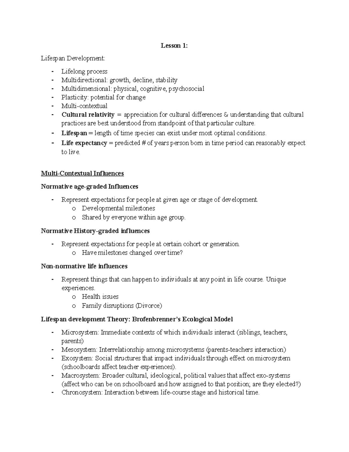 Lesson 1 psyc 333 - Lesson 1: Lifespan Development: - Lifelong process ...