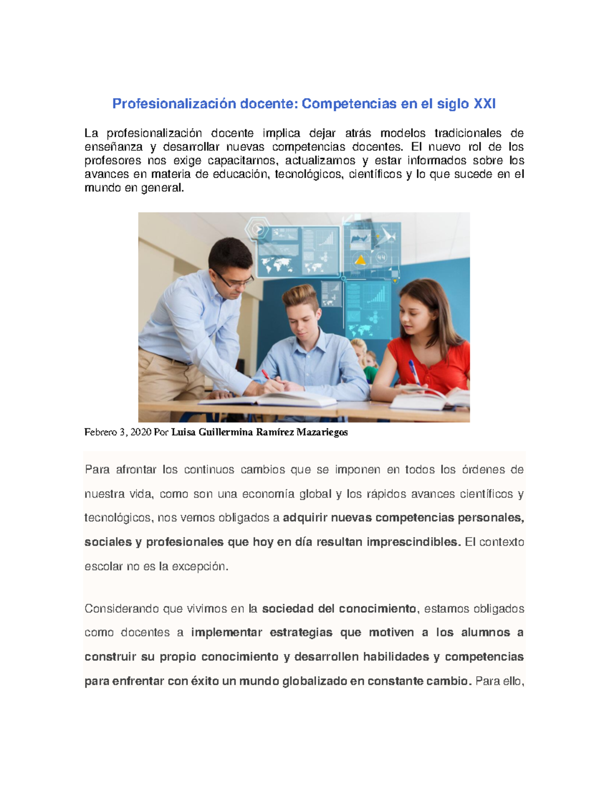Art. Profesionalización docente - Profesionalización docente: Competencias en el siglo XXI La ...