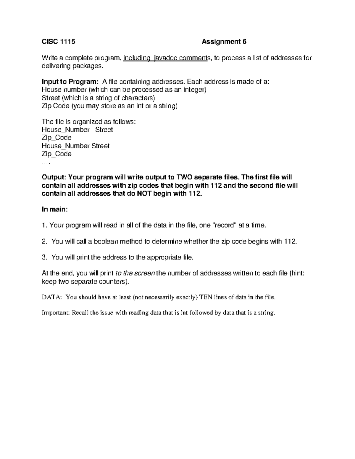 Homework Assignment 6 Cisc Assignment 6 Write A Complete Program