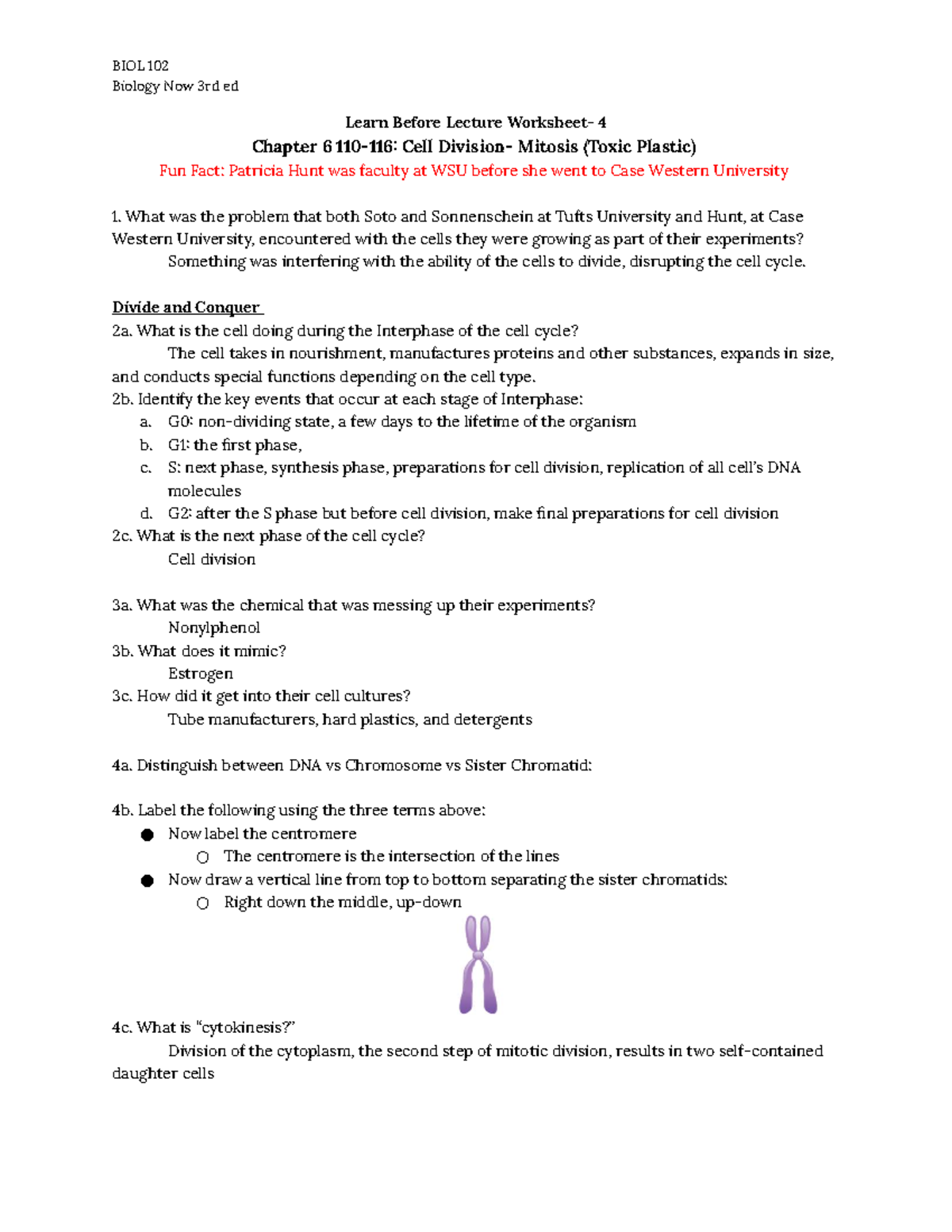 LBL 4 Ch. 6- Cell Division (Mitosis) - BIOL 102 Biology Now 3rd ed ...