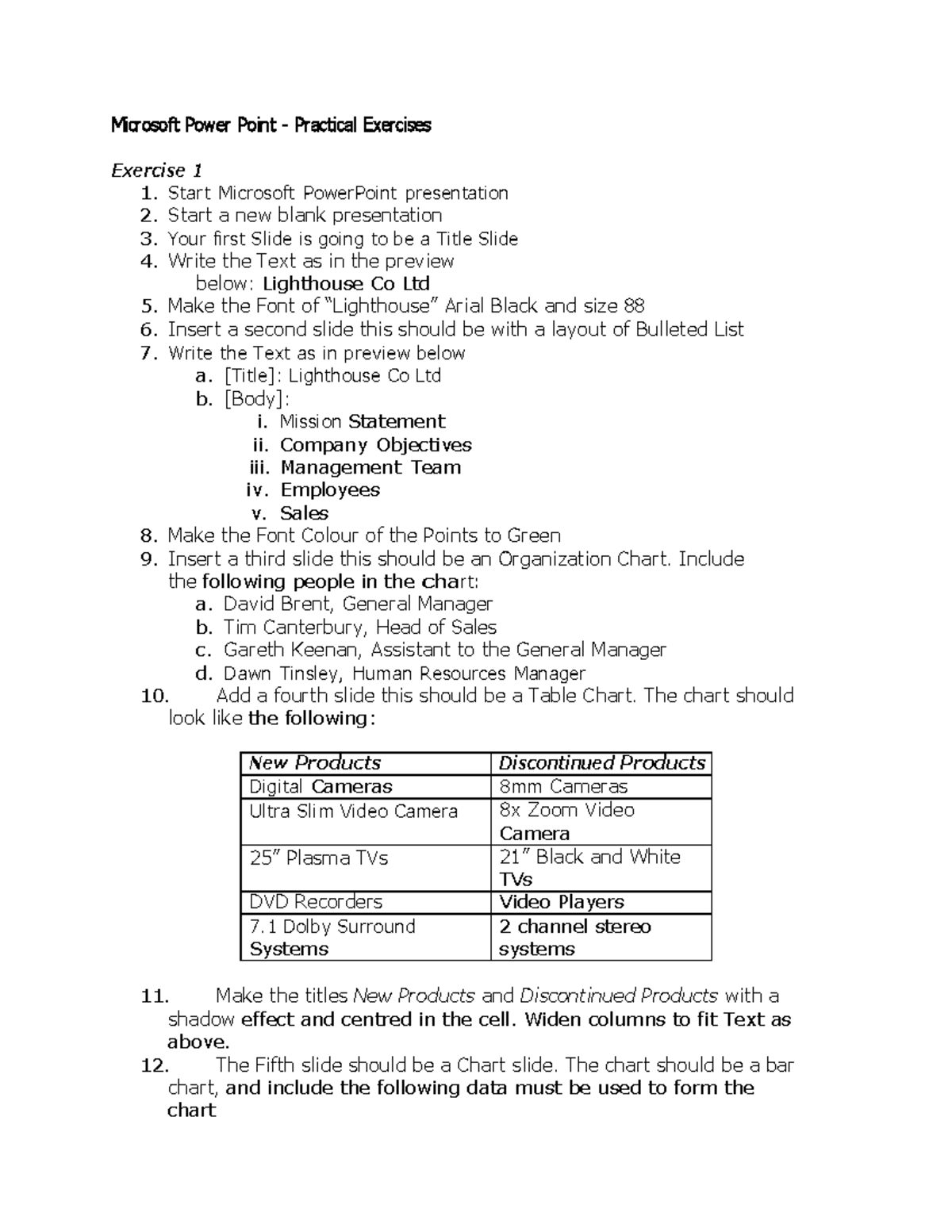 Ms powerpoint - MS WORD - Microsoft Power Point - Practical Exercises Exercise 1 1. Start ...