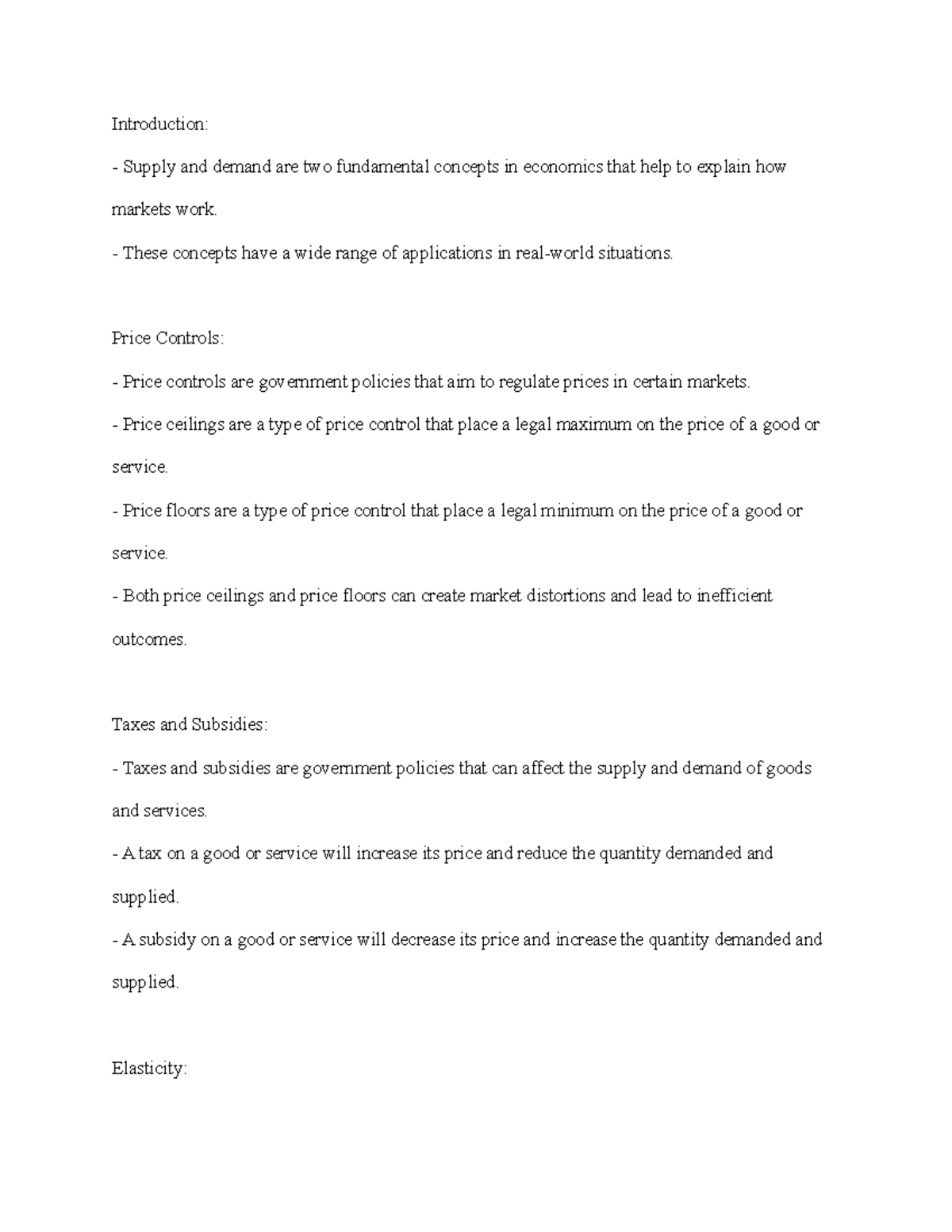 Applications of Supply and Demand Lecture Notes - Introduction: Supply ...