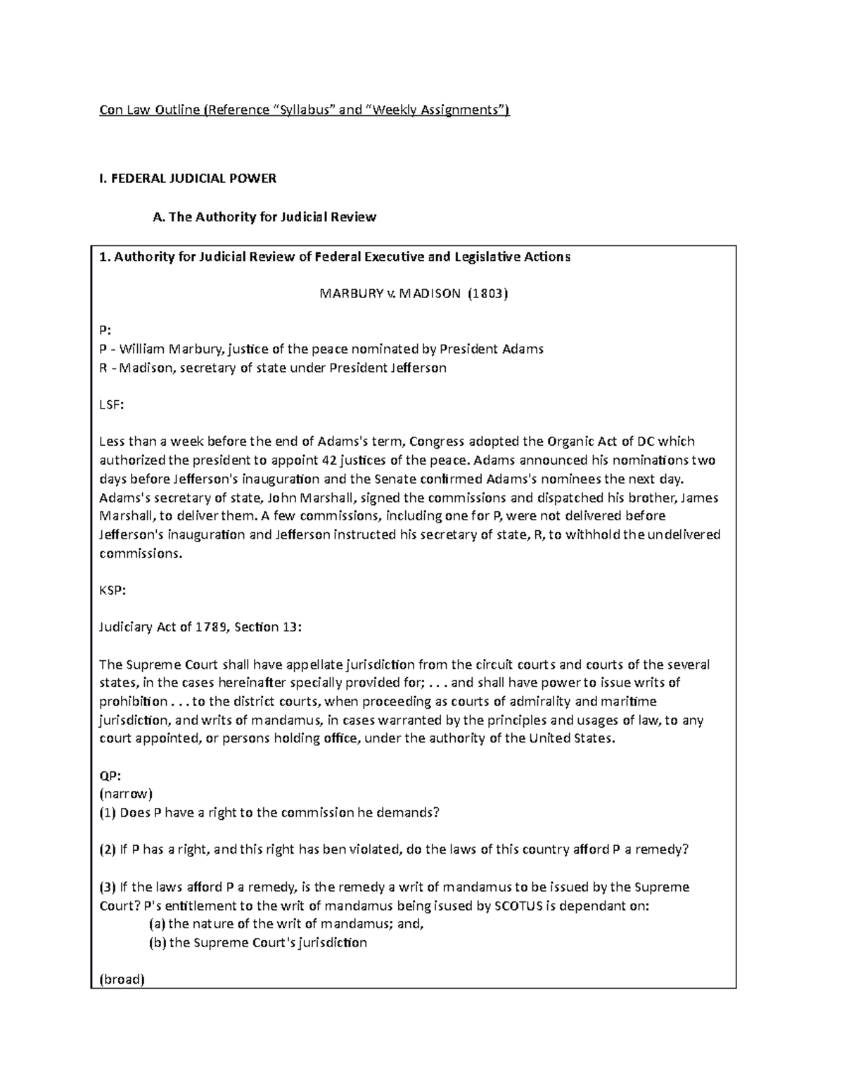 Con Law Outline - Prof. Chisolm - Con Law Outline (Reference “Syllabus ...