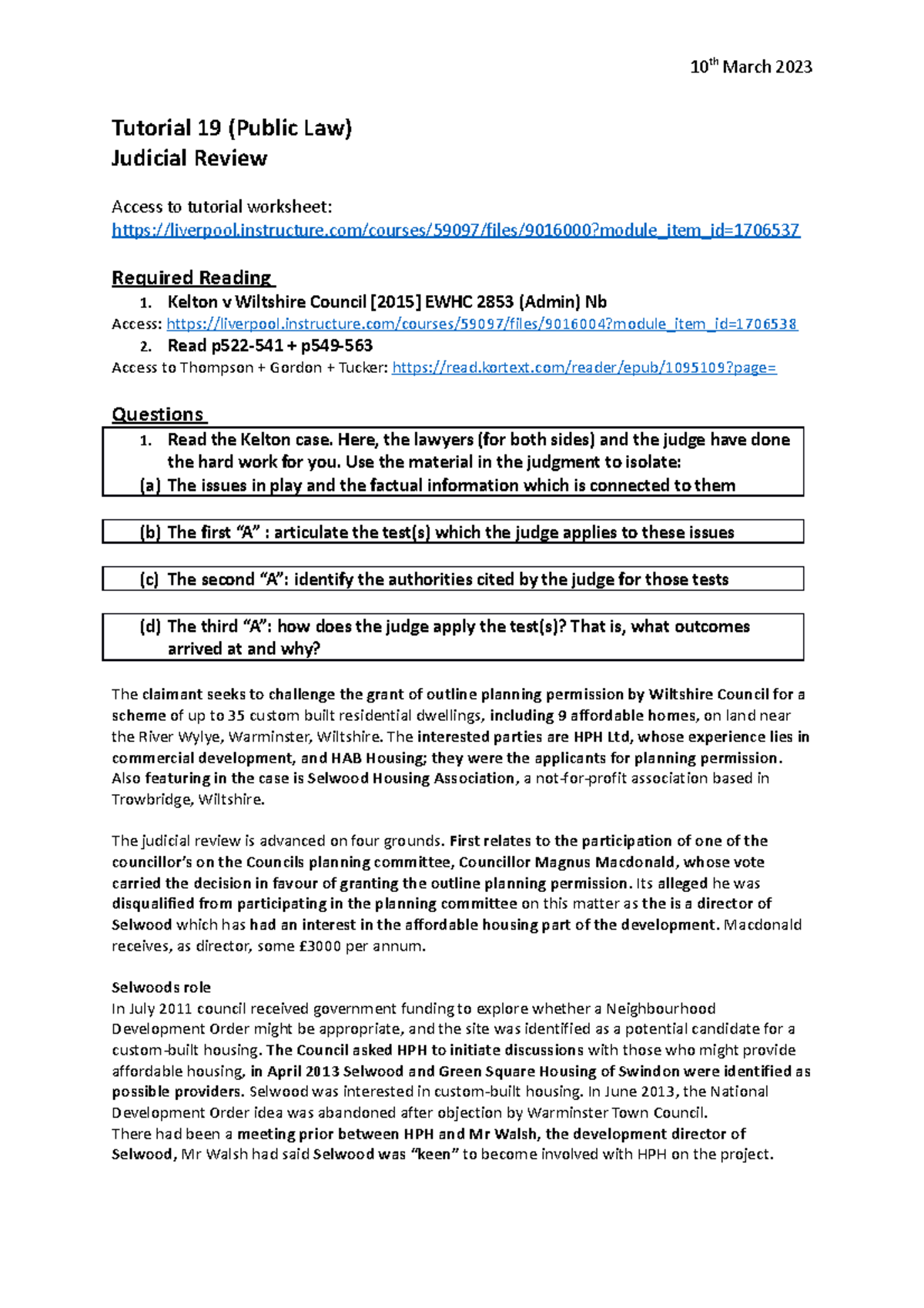 Tutorial 19 (Public Law) - Judicial Review - Tutorial 19 (Public Law) Judicial Review Access to ...