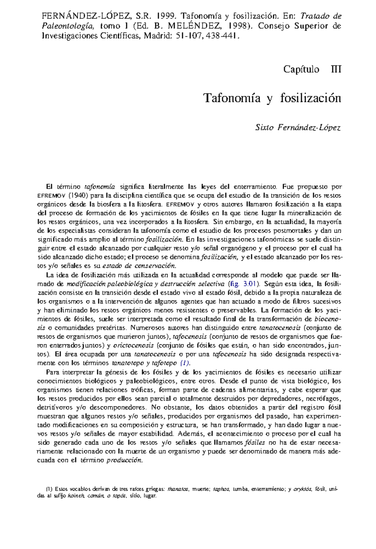 Tafonomia y Fosilizacion - FERNANDEZ-LOPEZ, S. 1999. Tafonomía y ...