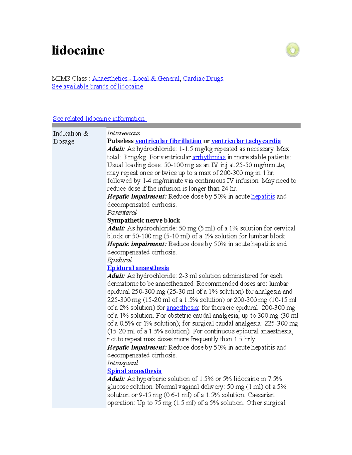 Lidocaine - Stduy - lidocaine MIMS Class : Anaesthetics - Local ...