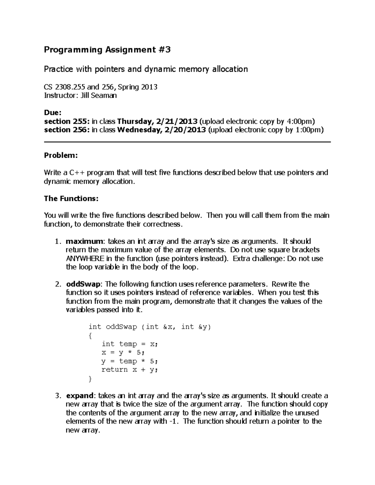 Assignment 3 - Programming Assignment Practice with pointers and dynamic memory allocation CS ...